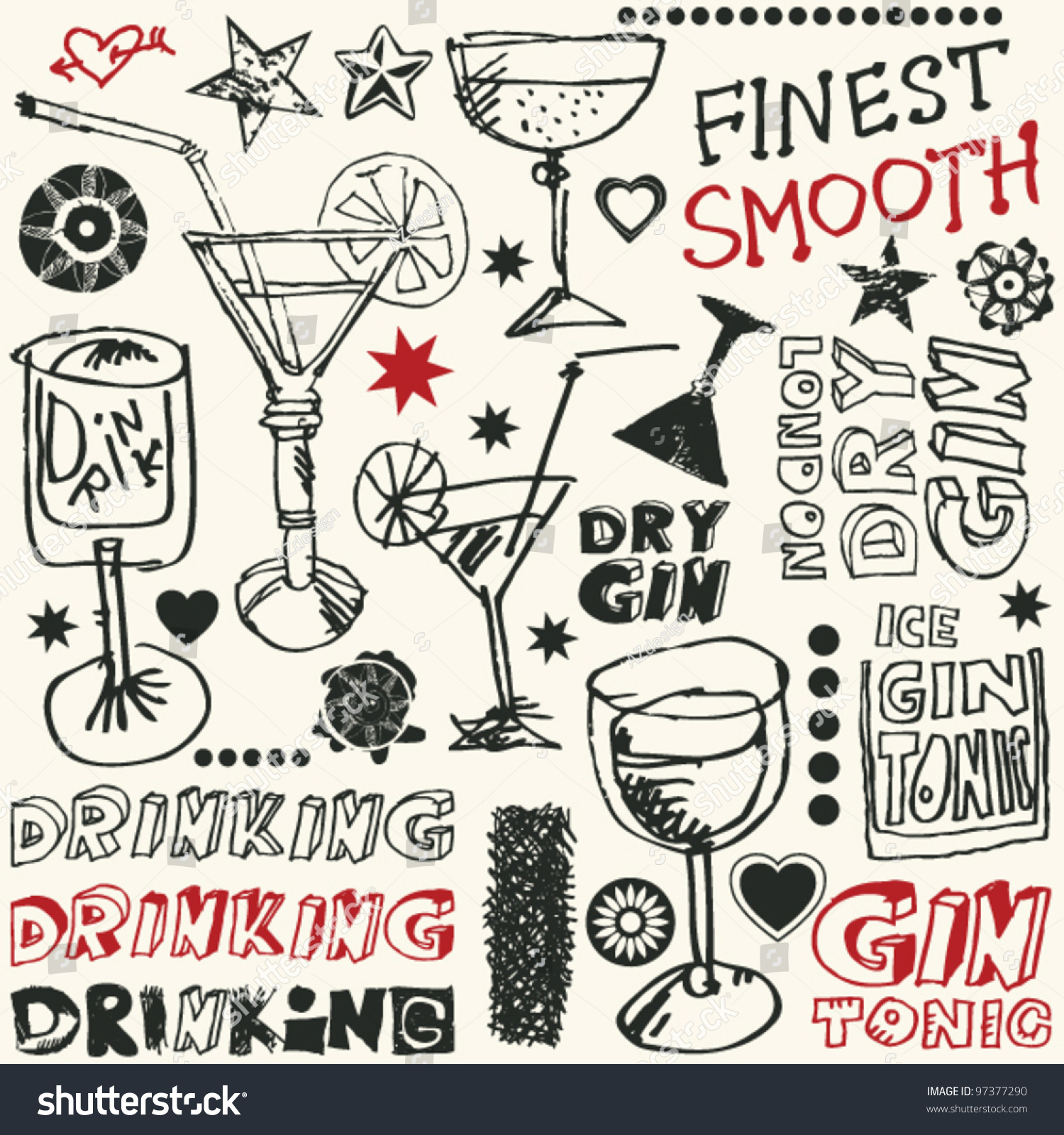 Crazy Gin Drinking Doodles Hand Drawn Stock Vector 97377290 - Shutterstock