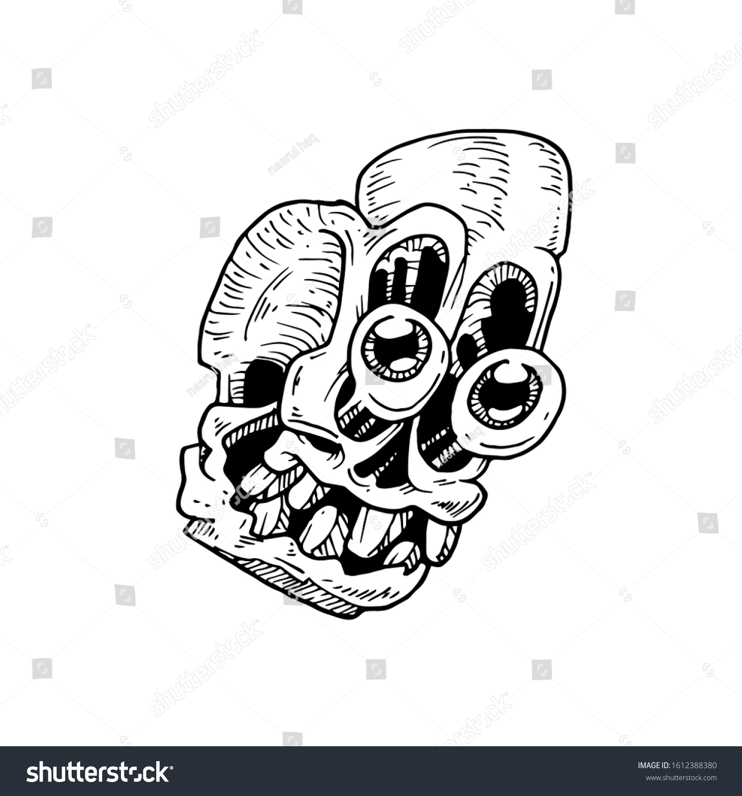 Crazy Skull Drawing Style Vector Design Stock Vector (Royalty Free ...