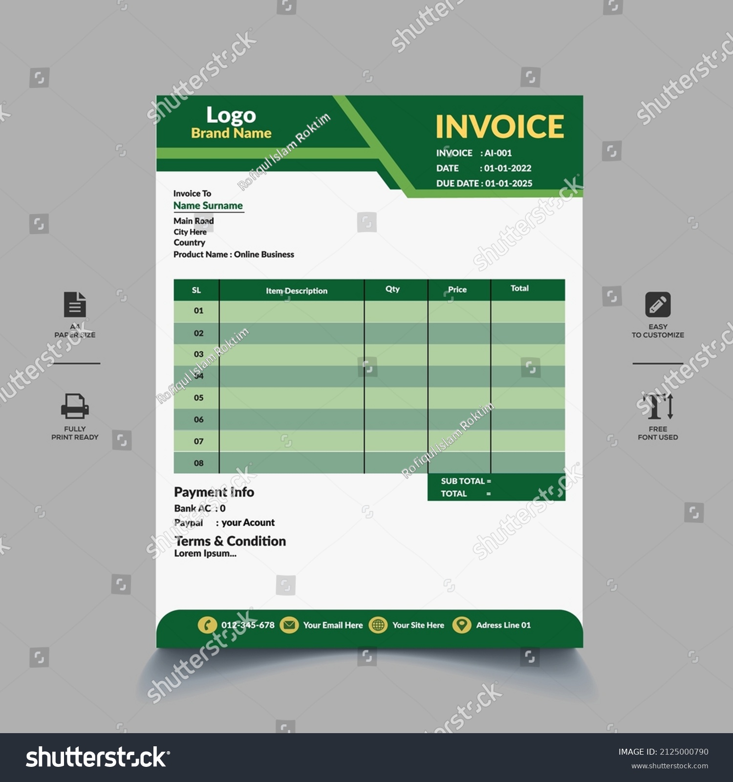 Creative Stylish Invoice Template Design Stock Vector (Royalty Free ...