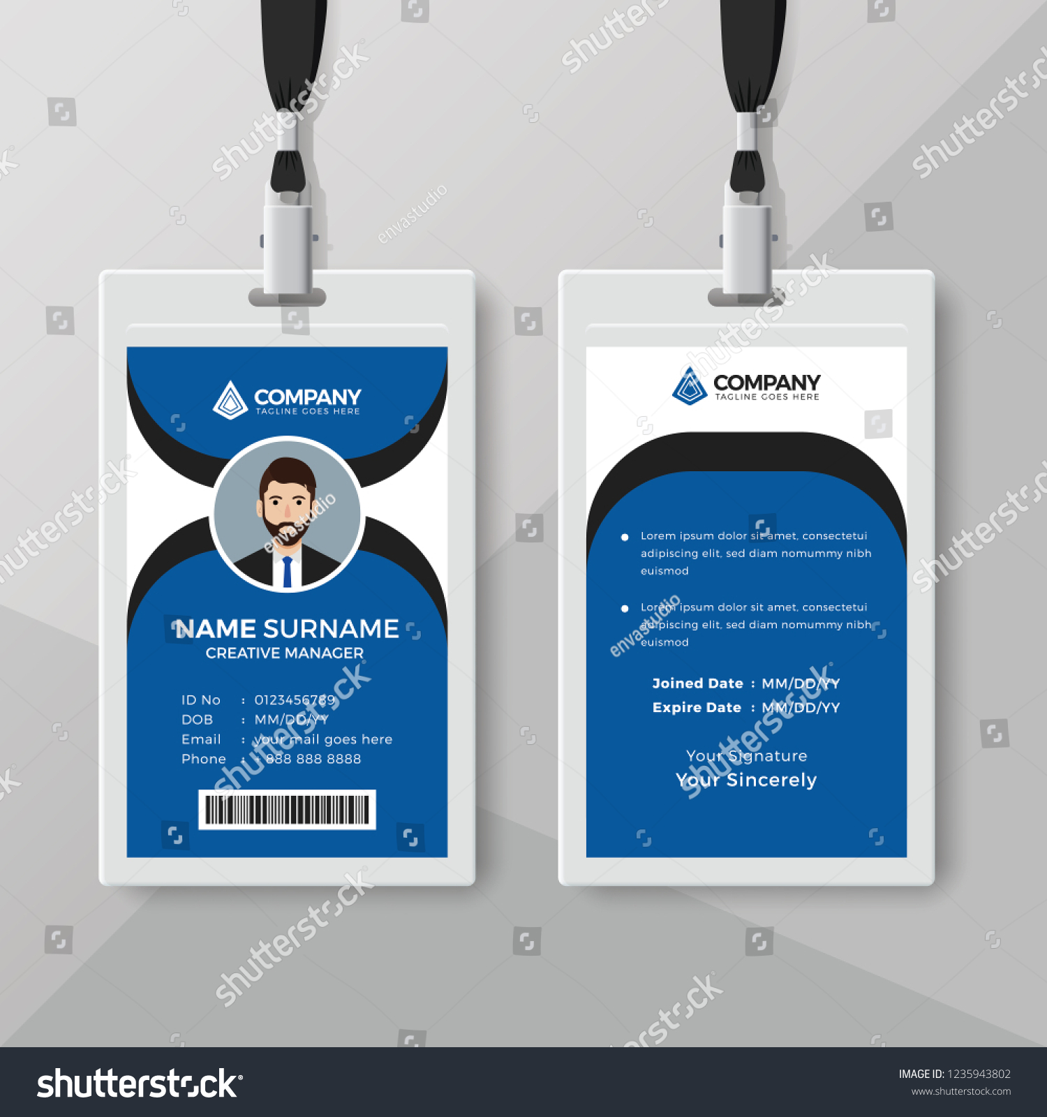 Creative Blue Id Card Design Template Stock Vector (Royalty Free ...