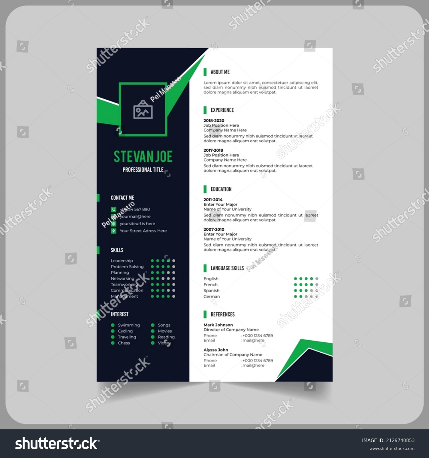 Creative Cv Resume Template Stock Vector (Royalty Free) 2129740853 ...