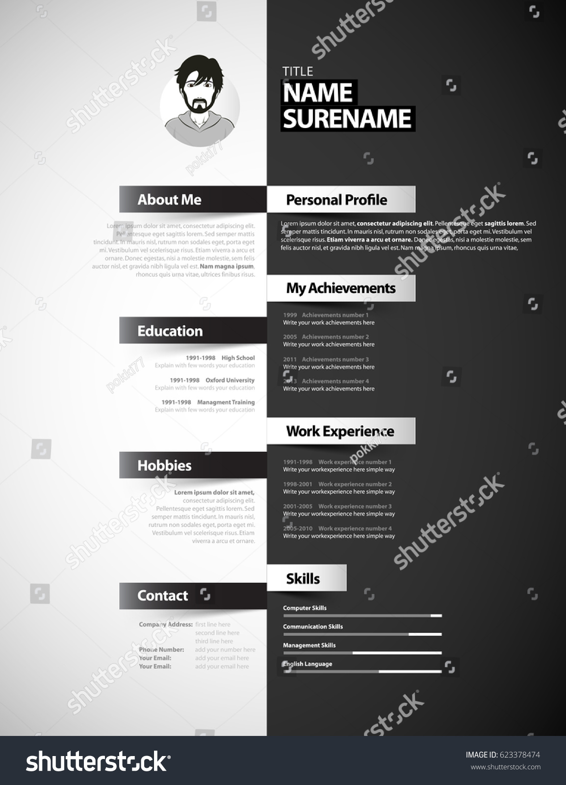 Creative Cv Template Paper Stripes Stock Vector (Royalty Free) 623378474