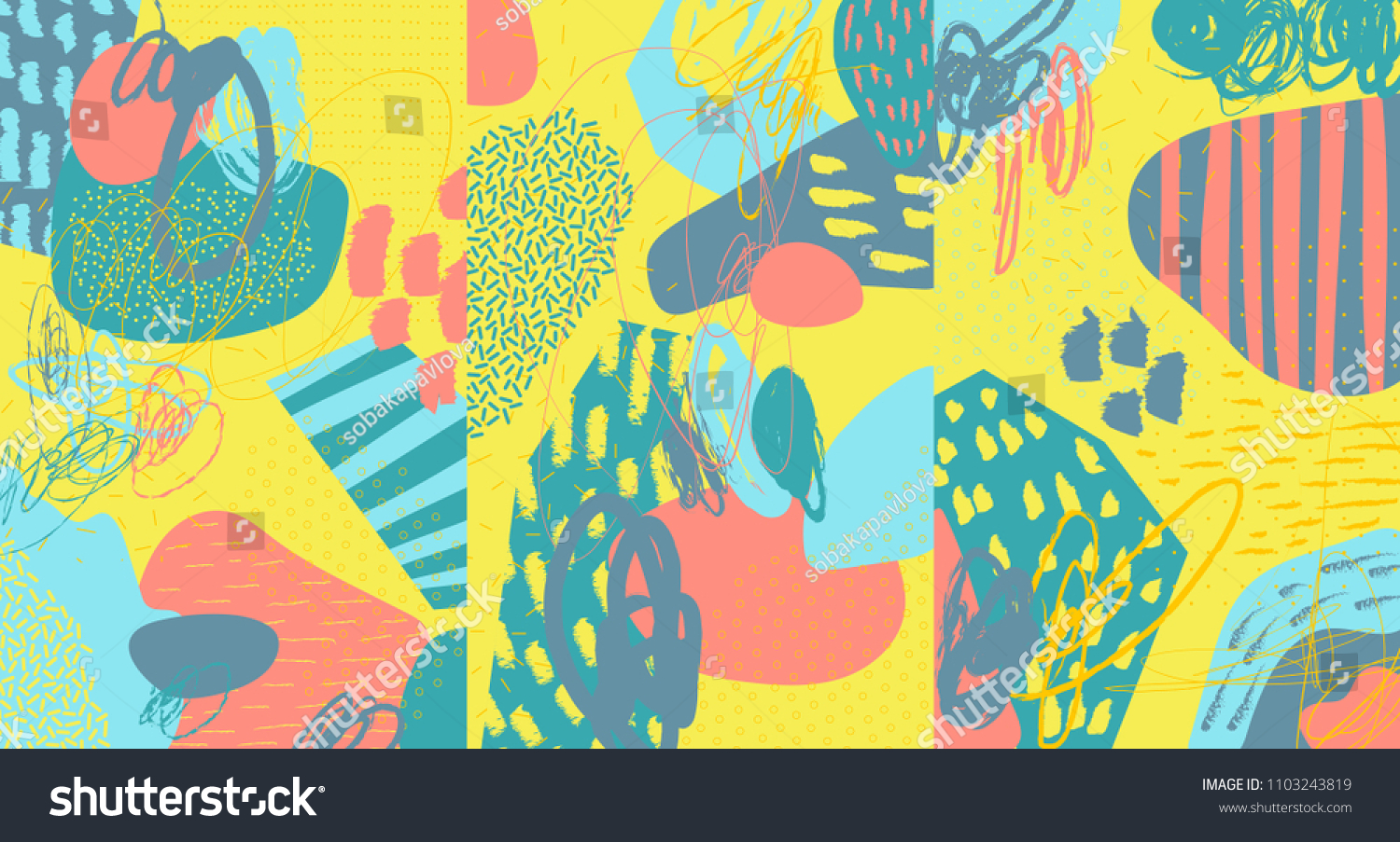 Creative Doodle Art Header Different Shapes: เวกเตอร์สต็อก (ปลอดค่า ...