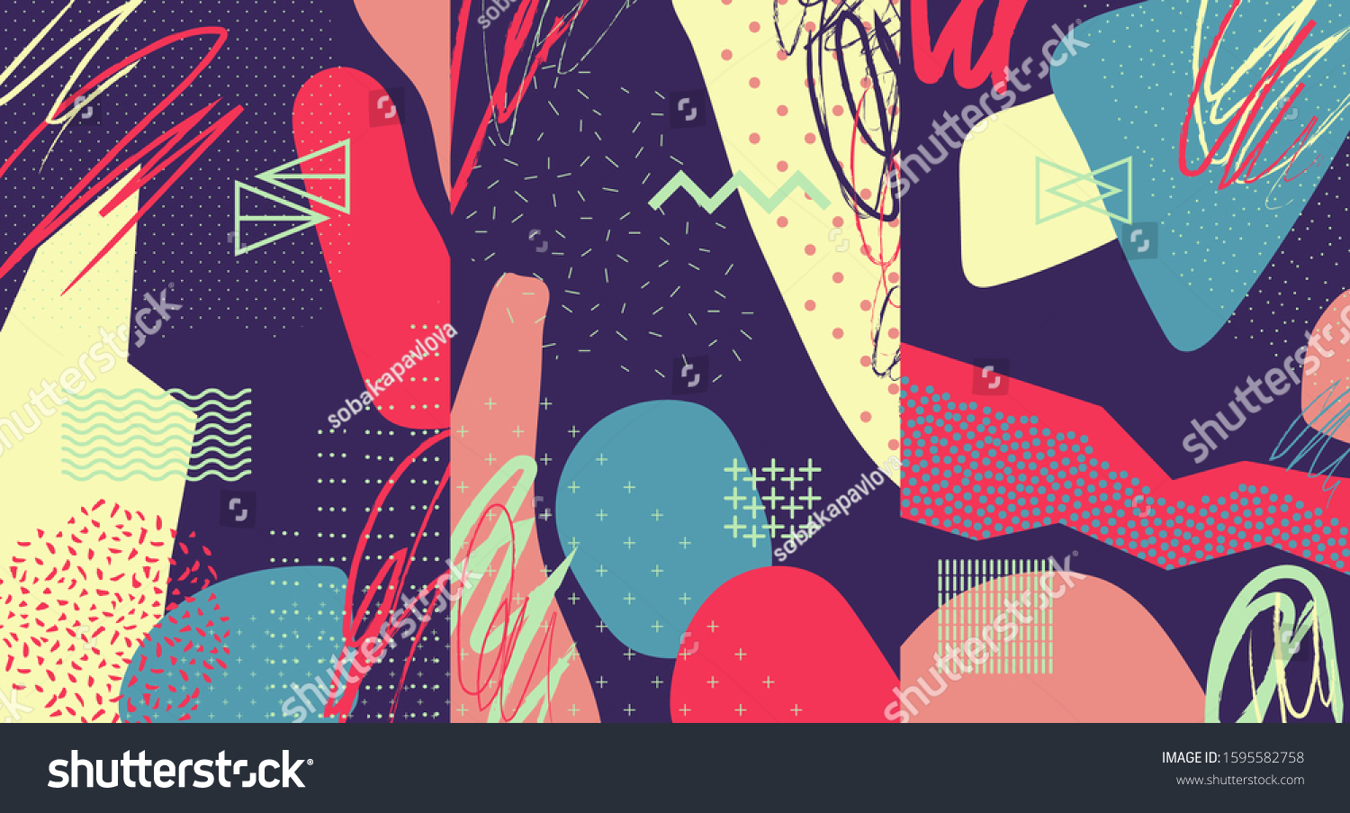 Vektor Stok Header seni doodle kreatif dengan berbagai (Tanpa Royalti ...