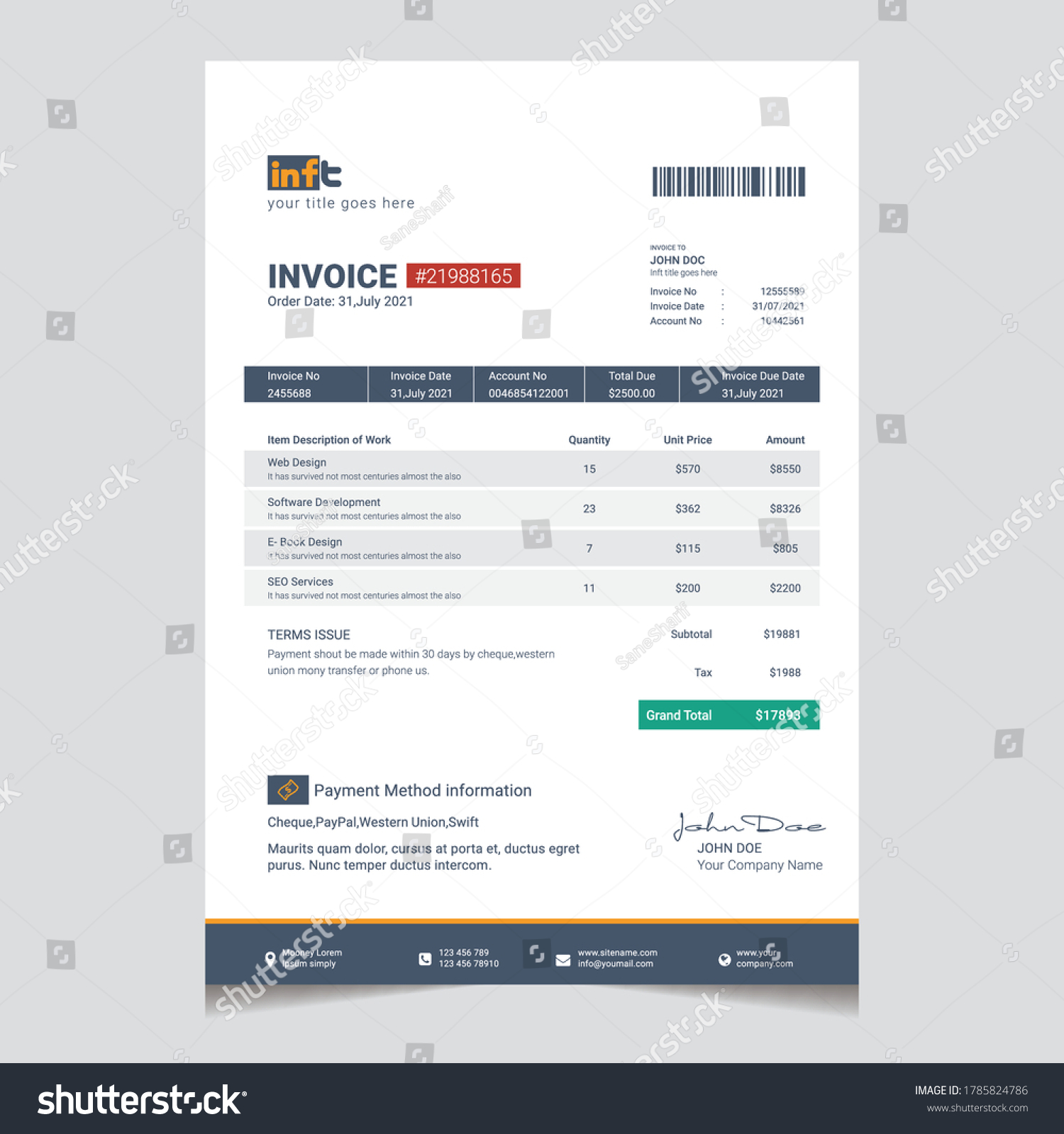 Creative Invoice Template Vector Design Your Stock Vector (Royalty Free ...