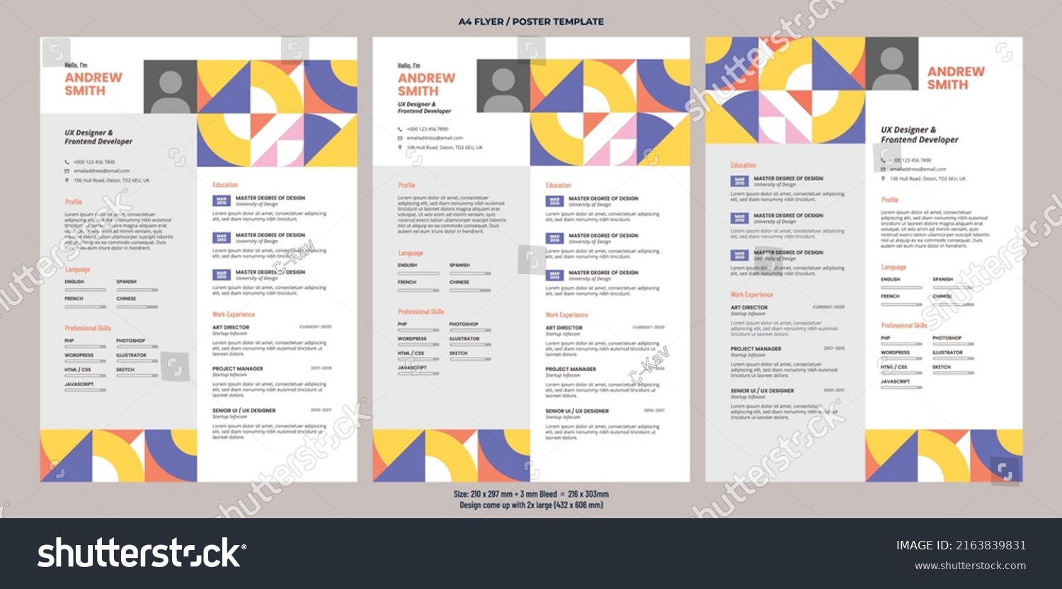 Creative Resume A4 Flyer Template Design Stock Vector (Royalty Free ...