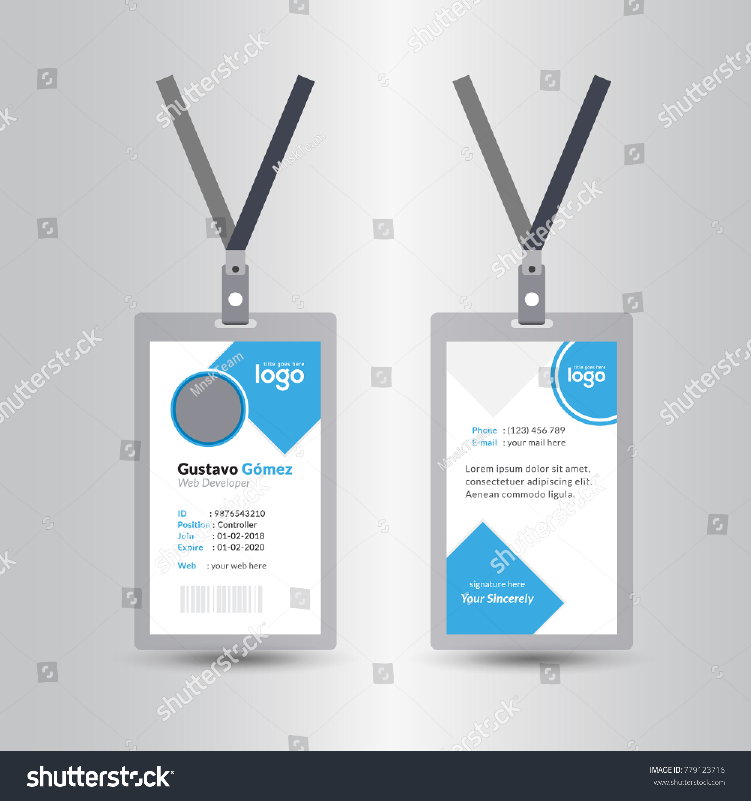 Creative Simple Blue Id Card Design: vector de stock (libre de regalías ...