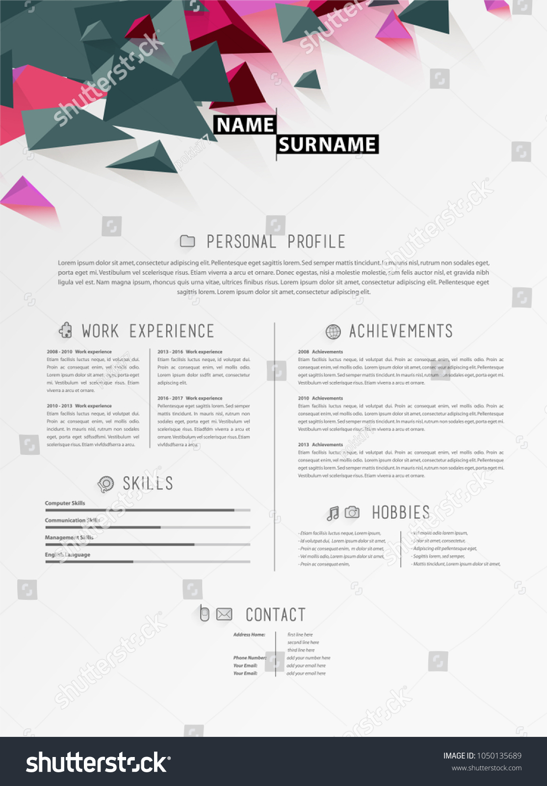 Creative Simple Cv Template Triangle Shapes: เวกเตอร์สต็อก (ปลอดค่า ...