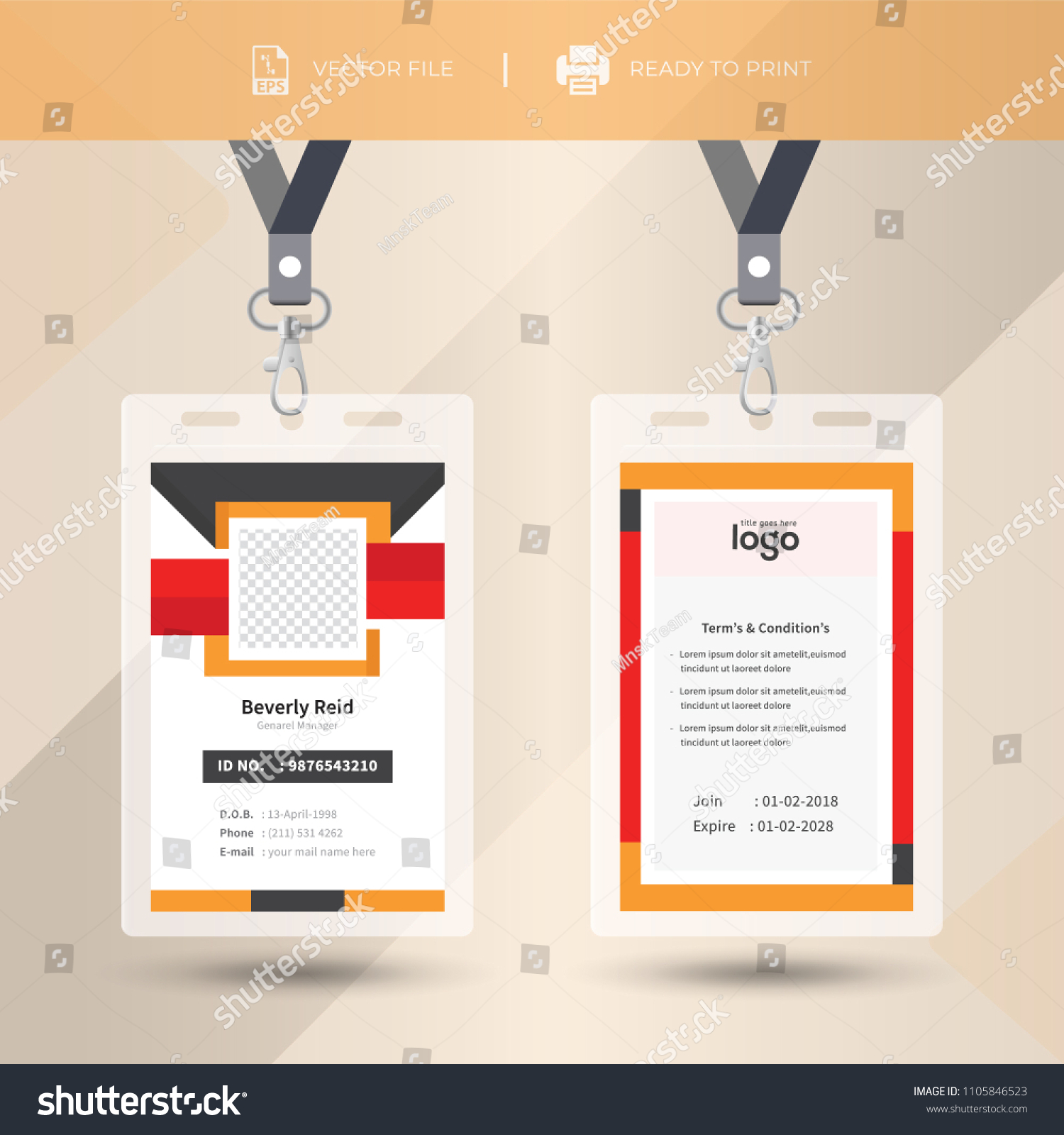Creative Simple Yellow Black Id Card Stock Vector (Royalty Free) 1105846523