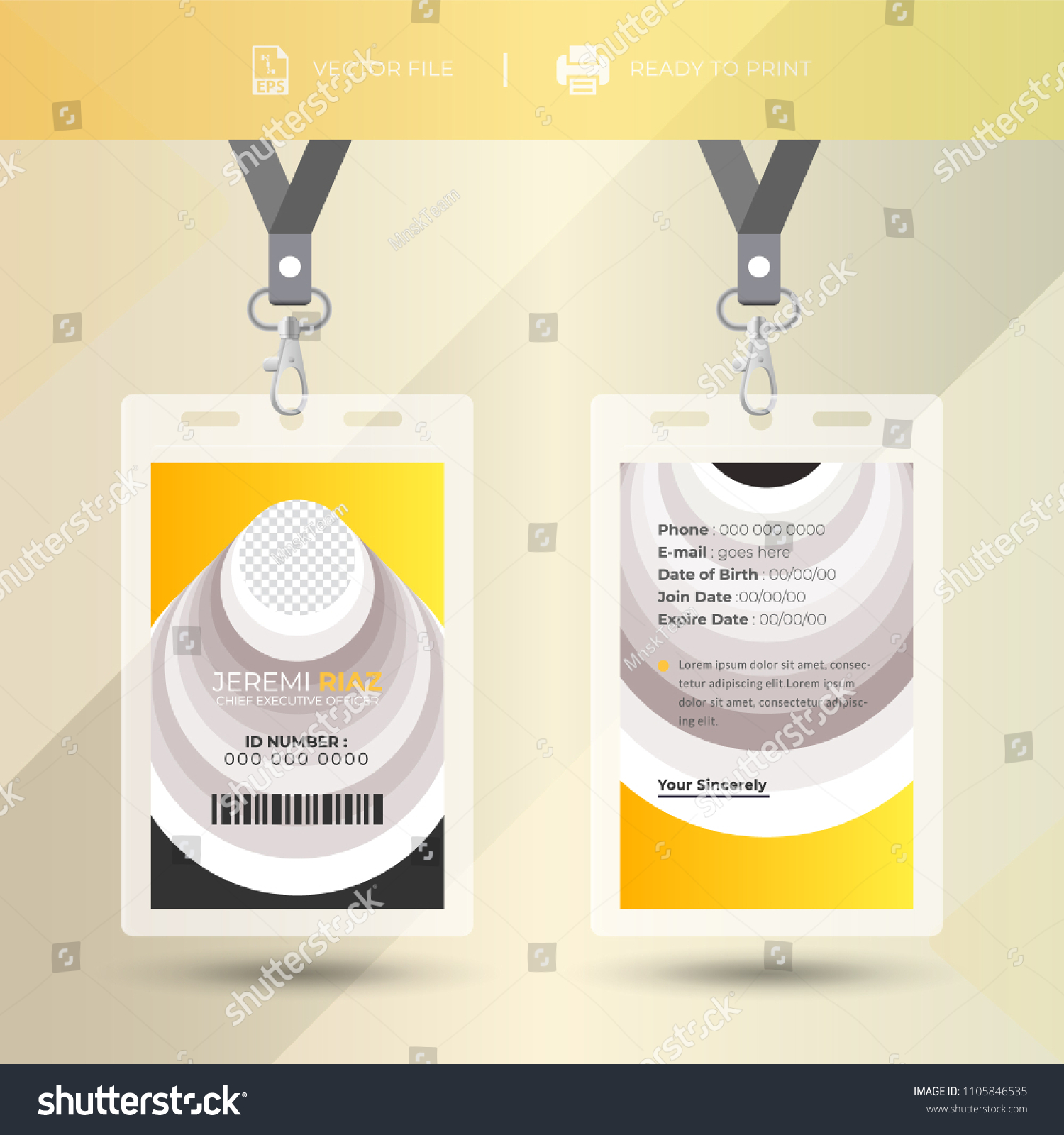Creative Simple Yellow Black Id Card Stock Vector (Royalty Free) 1105846535