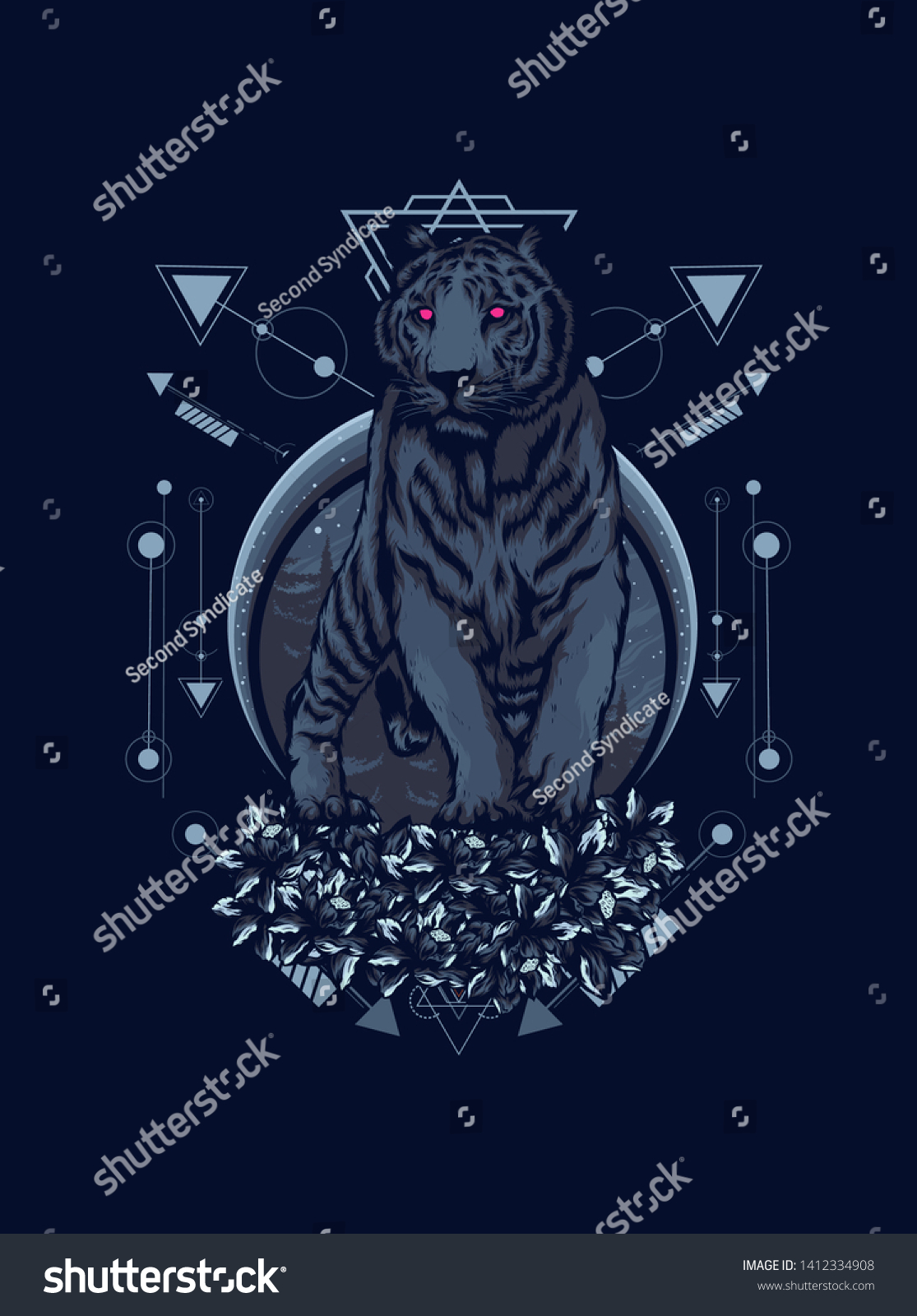 Creepy Tiger Sacred Geometry Pattern Stock Vector (Royalty Free ...