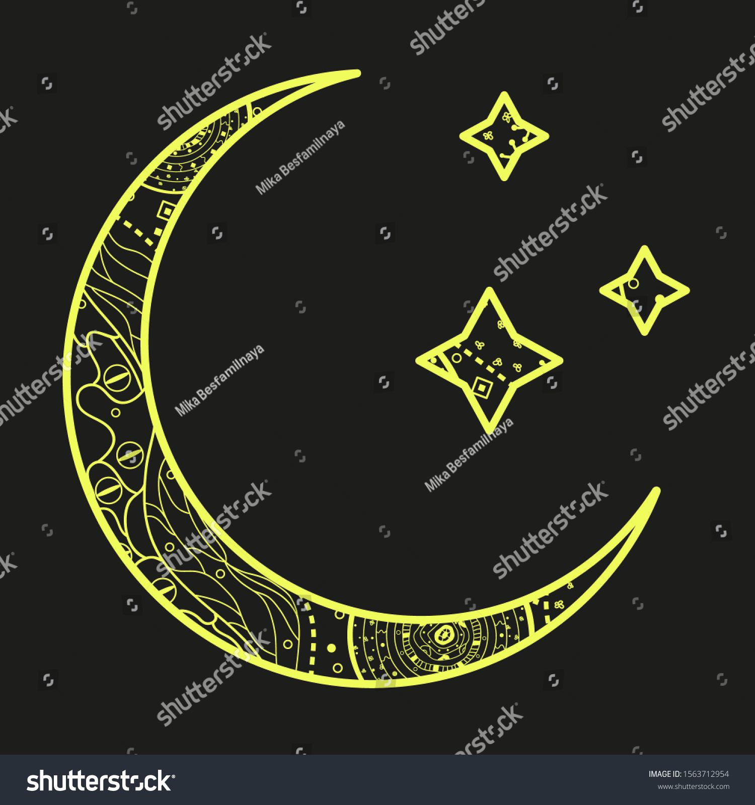 Crescent Moon Stars Abstract Patterns Hand Stock Vector (Royalty Free ...