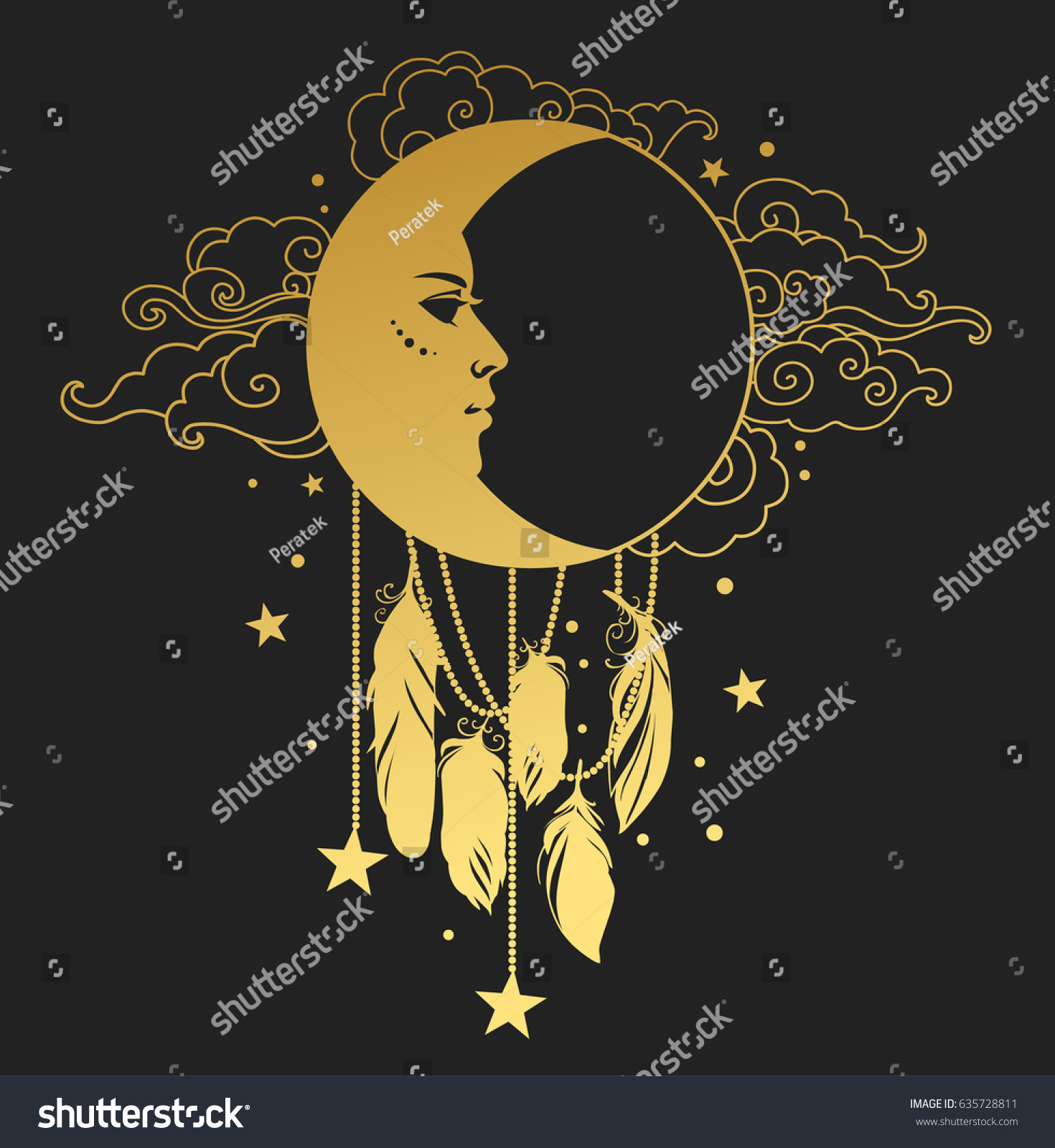 Crescent Moon Human Face On Black Stock Vector (Royalty Free) 635728811 ...