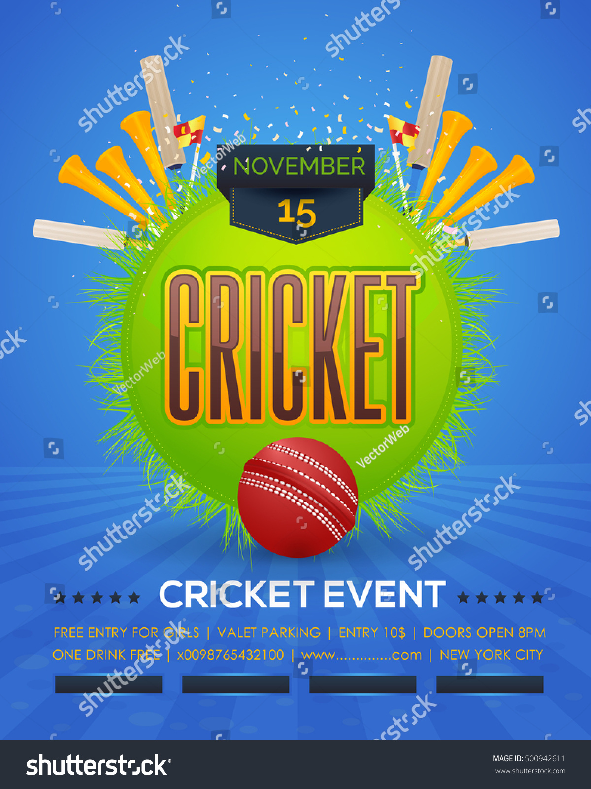 Cricket Event Poster Template Vector Background Stock Vector (Royalty ...