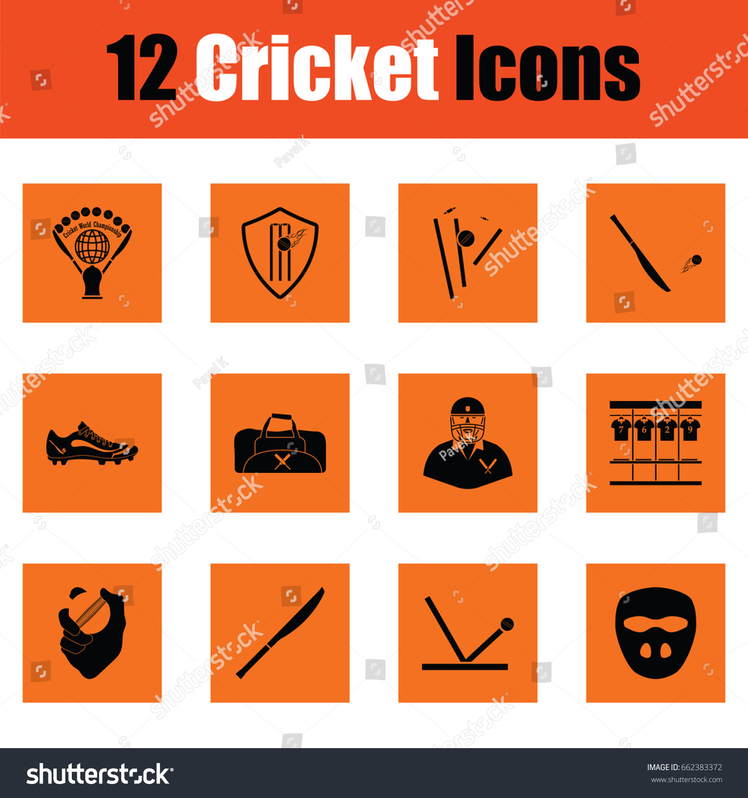 Cricket Icon Set Orange Design Vector Stock Vector (Royalty Free ...