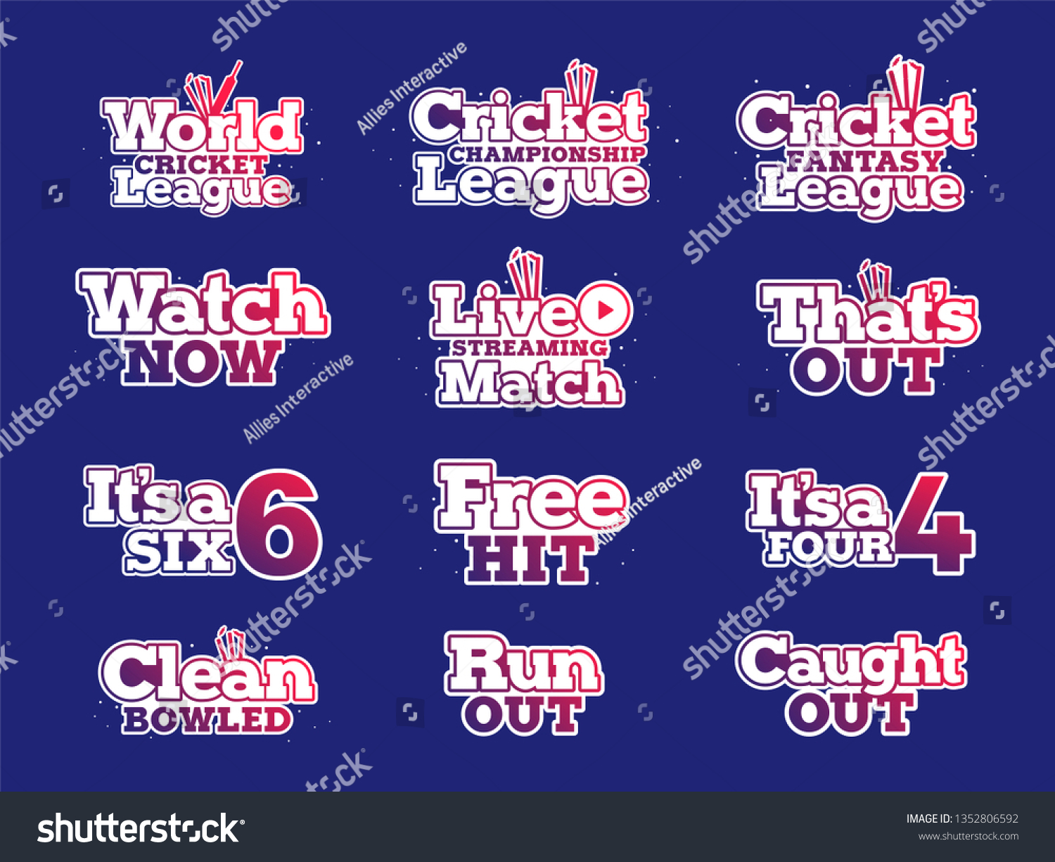 Cricket Terms Text Typography Set Stock Vector (Royalty Free ...