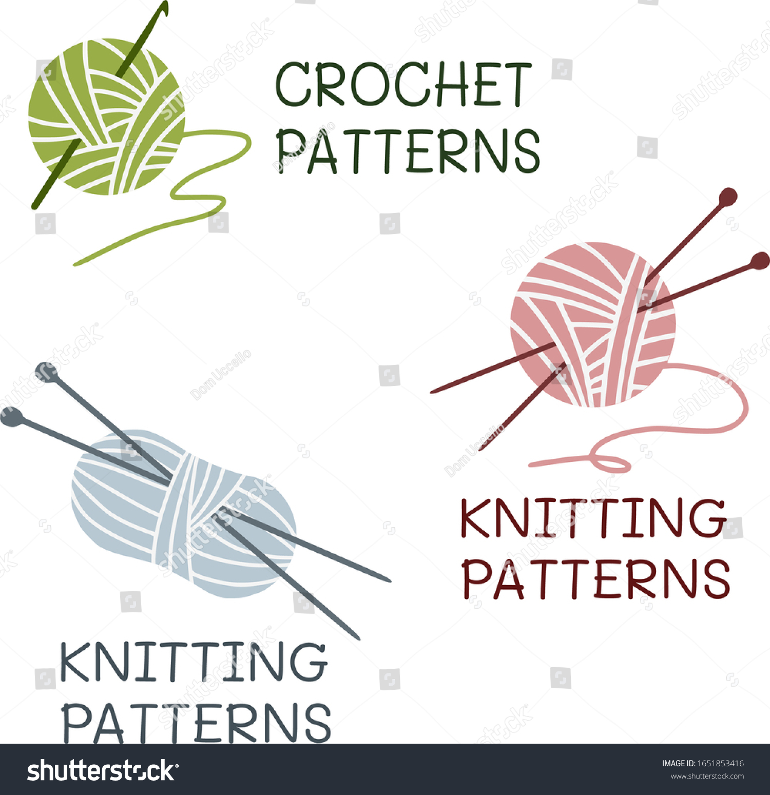 Crochet Patterns Knitting Patterns Logo Set Stock Vector (Royalty Free ...