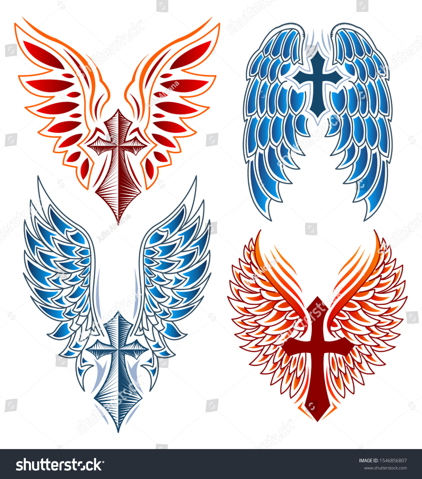 Cross Wings Vector Set Heraldry Tattoo Stock Vector (Royalty Free ...