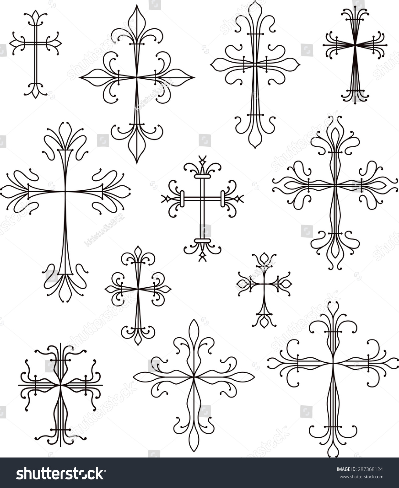 Cross Scroll Symbols Set: เวกเตอร์สต็อก (ปลอดค่าลิขสิทธิ์) 287368124