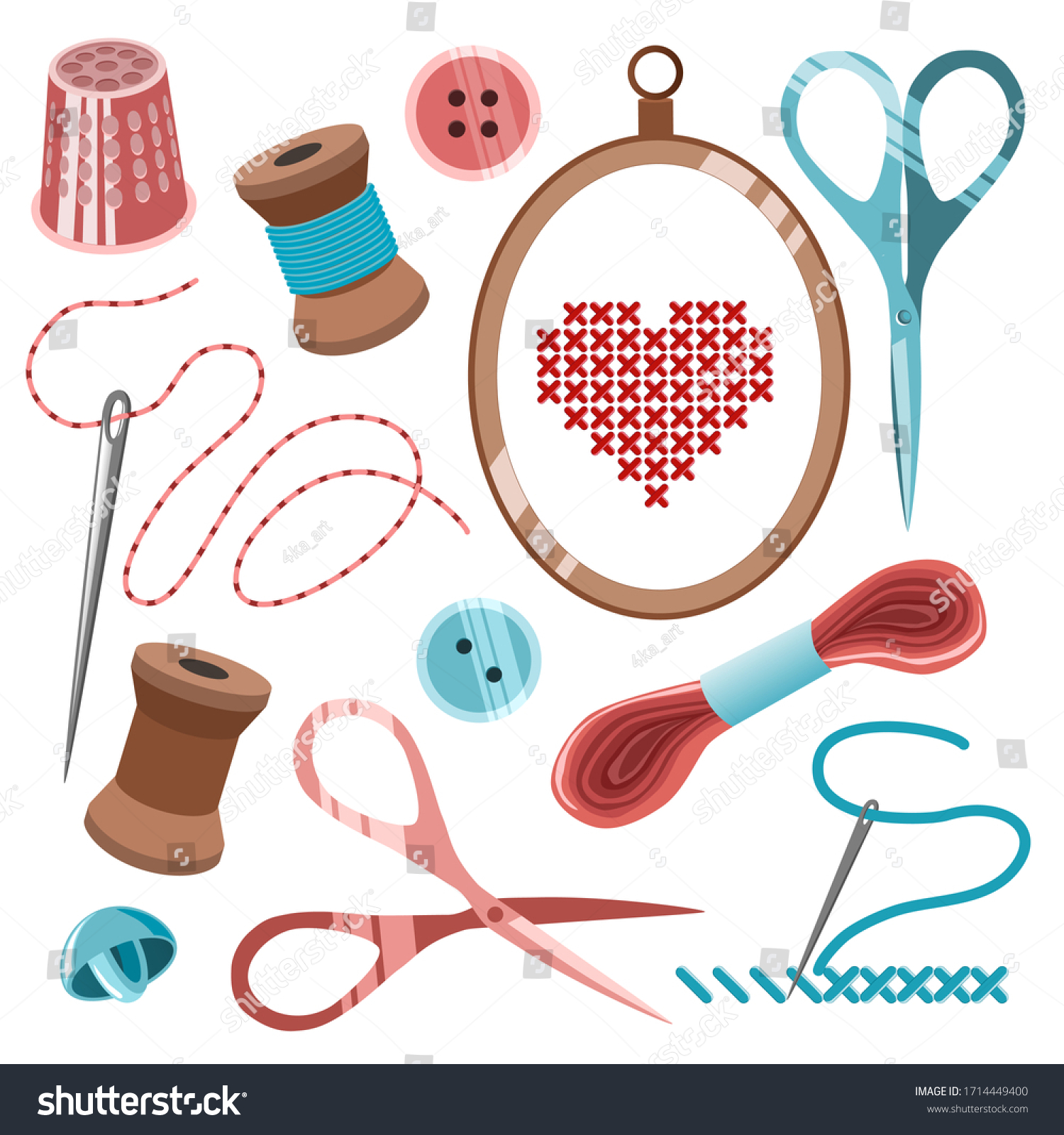 Cross Stitching Vector Illustration Set Needles Stock Vector (Royalty ...