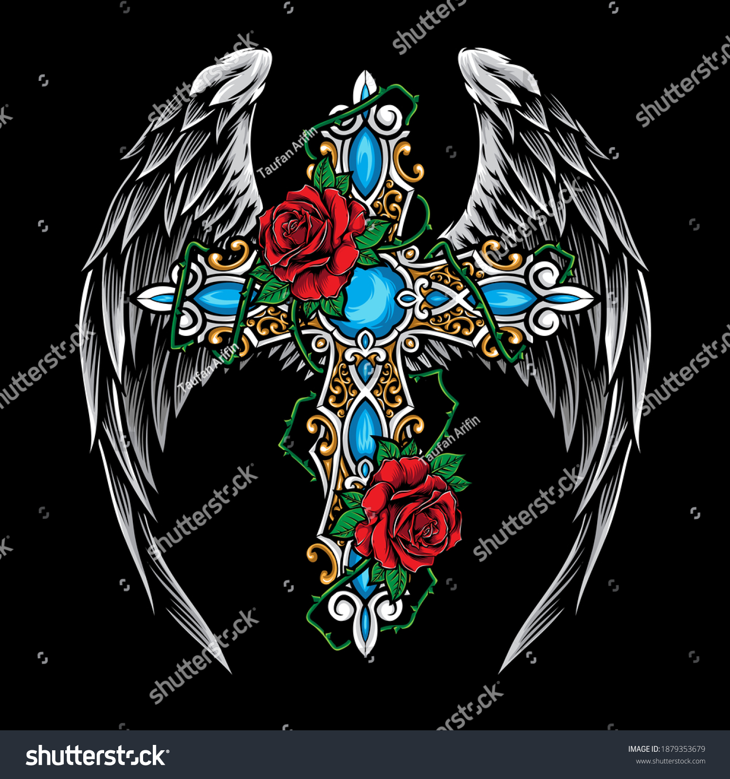 252 Cross wings and roses vector Images, Stock Photos & Vectors ...