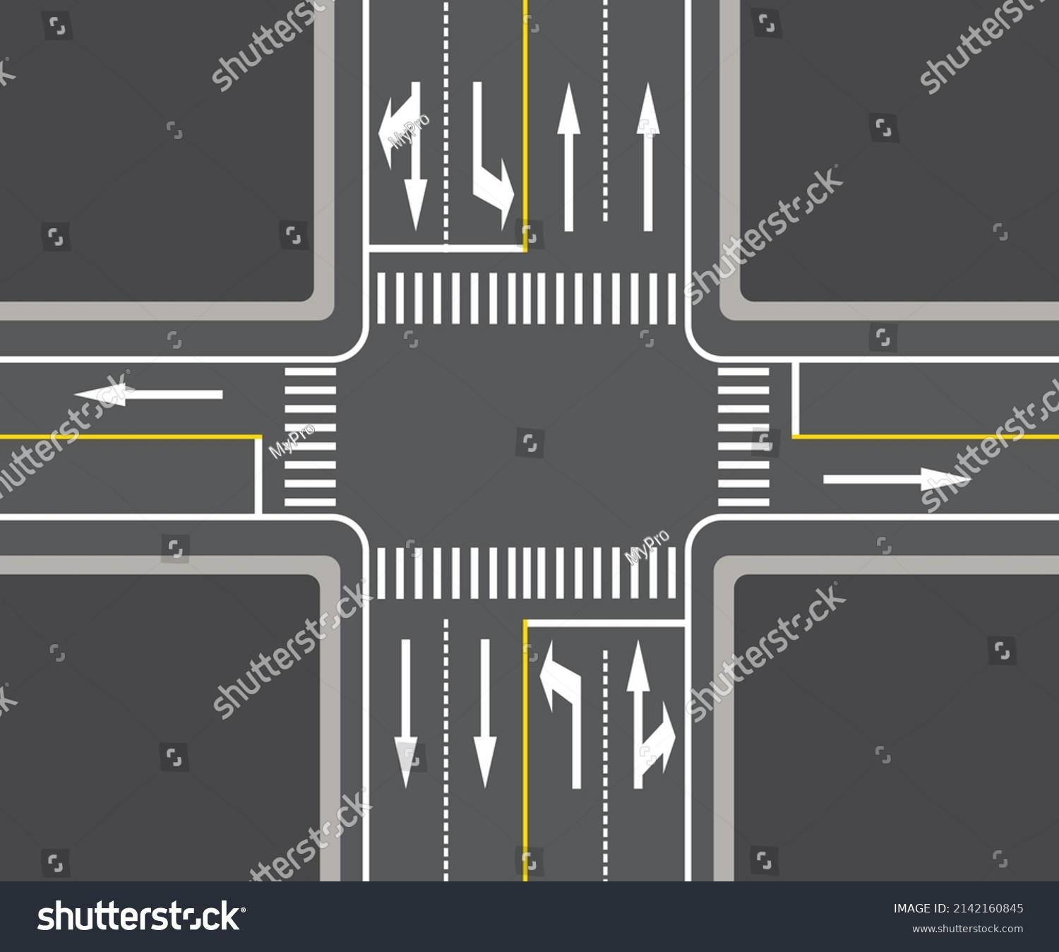 Crossroad Top View Vector Illustration Stock Vector (Royalty Free ...