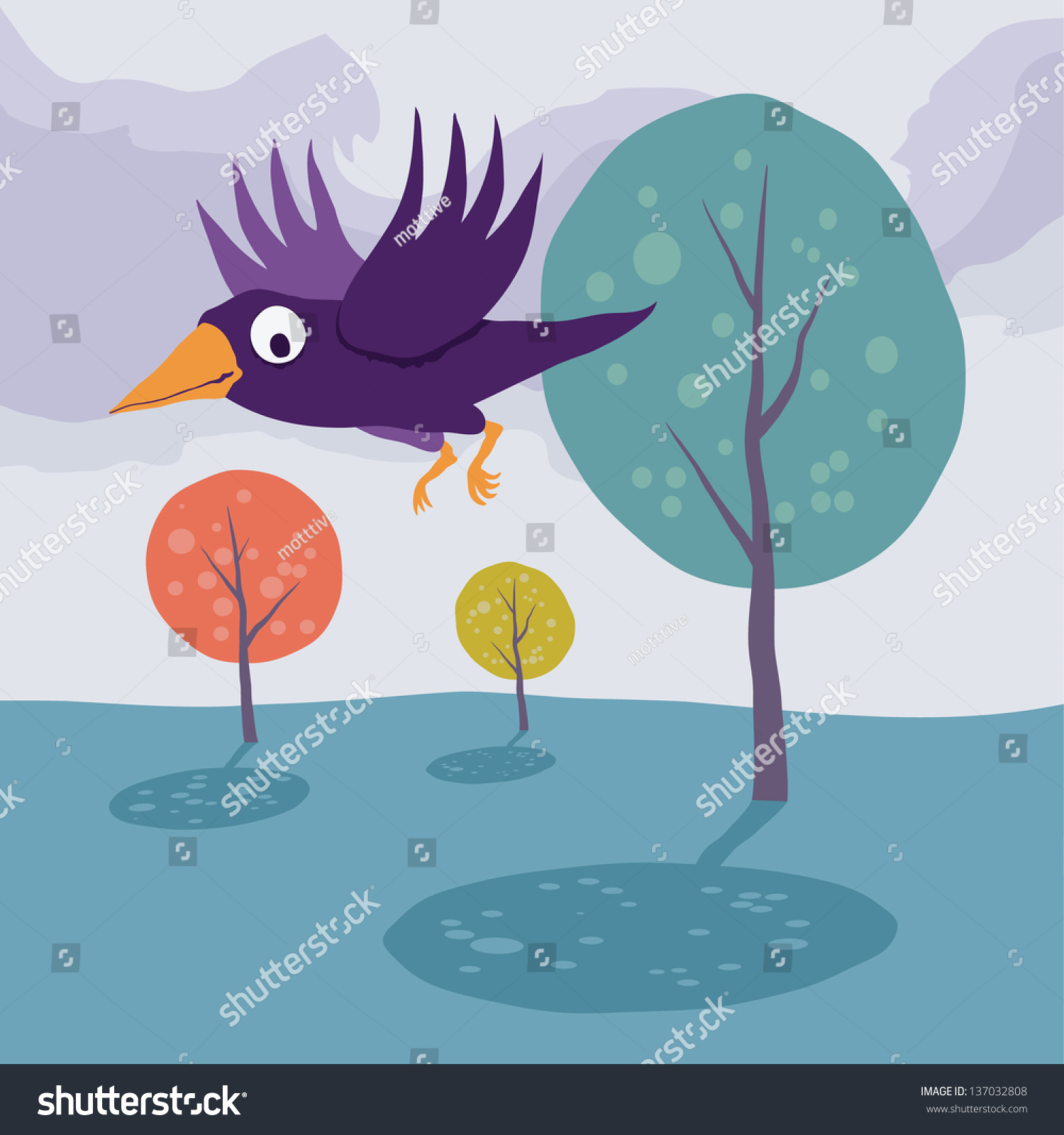 Crow Flying Over Tree Vector Cartoon Stock Vector (Royalty Free) 137032808