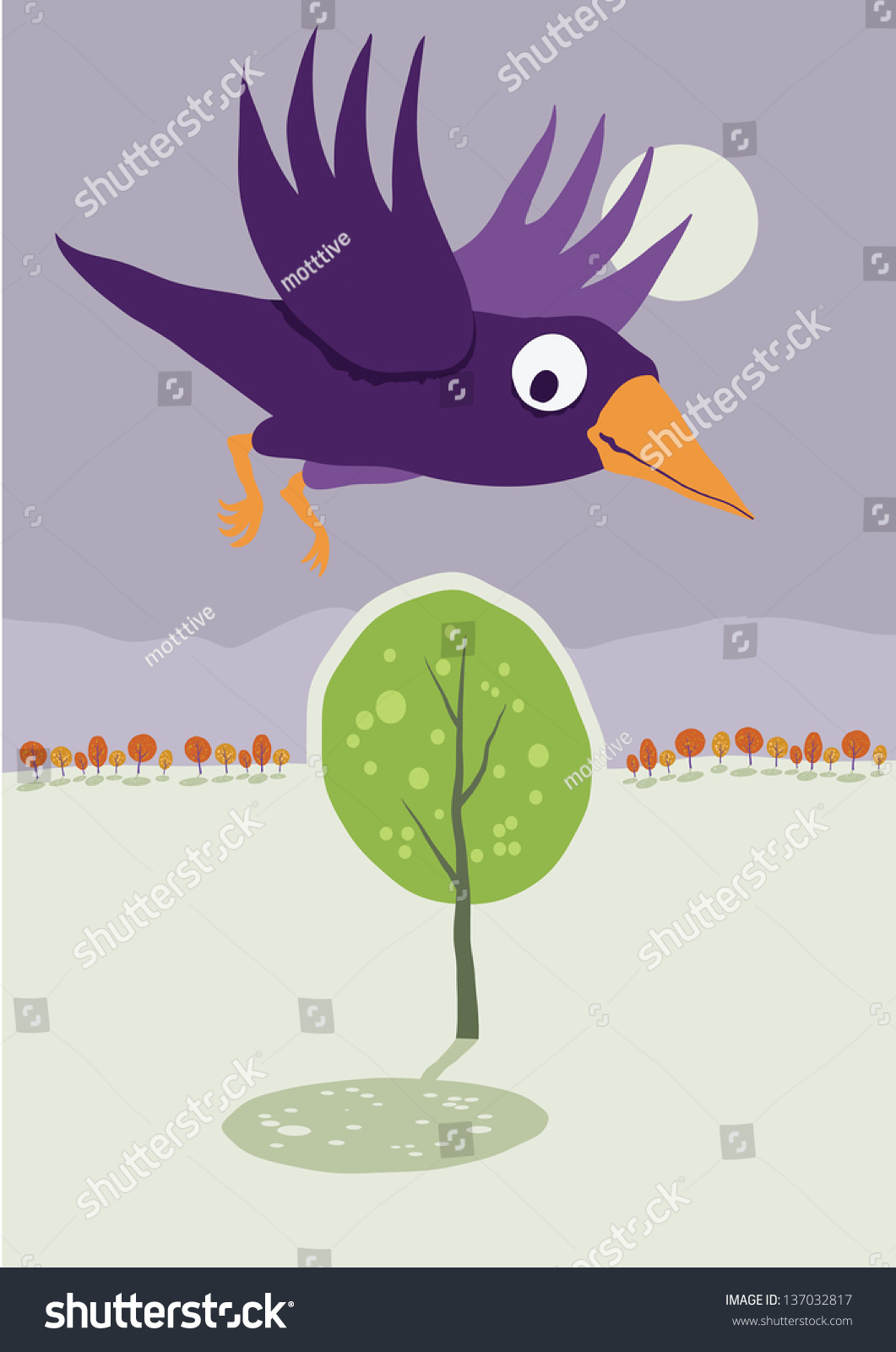 Crow Flying Over Tree Vector Cartoon Stock Vector (Royalty Free ...