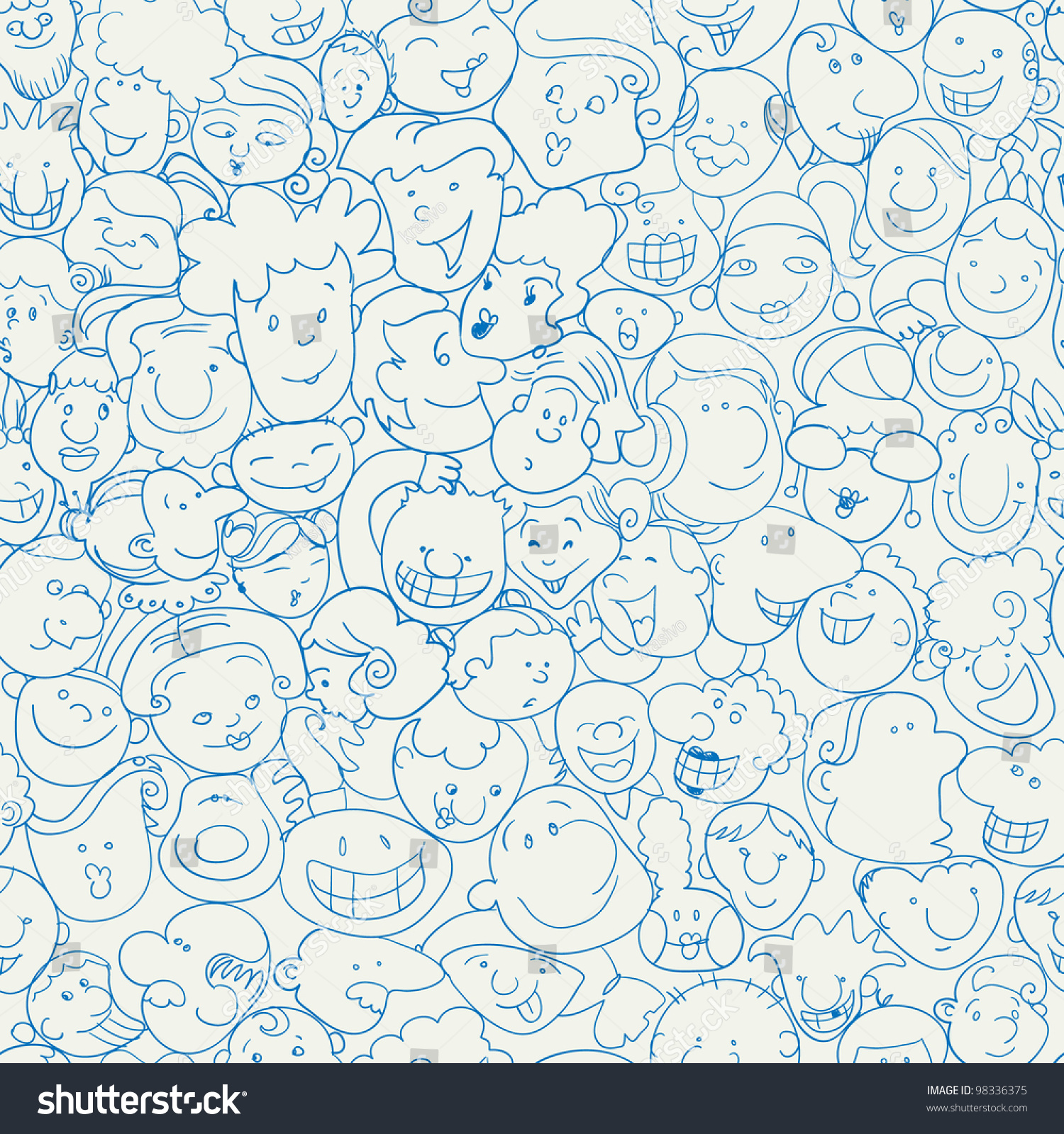 Crowd Funny Character Doodle Stock Vector (Royalty Free) 98336375 ...