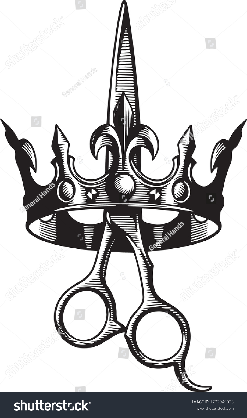 Crown Scissors Logo Illustration Drawing Stock Vector (Royalty Free ...