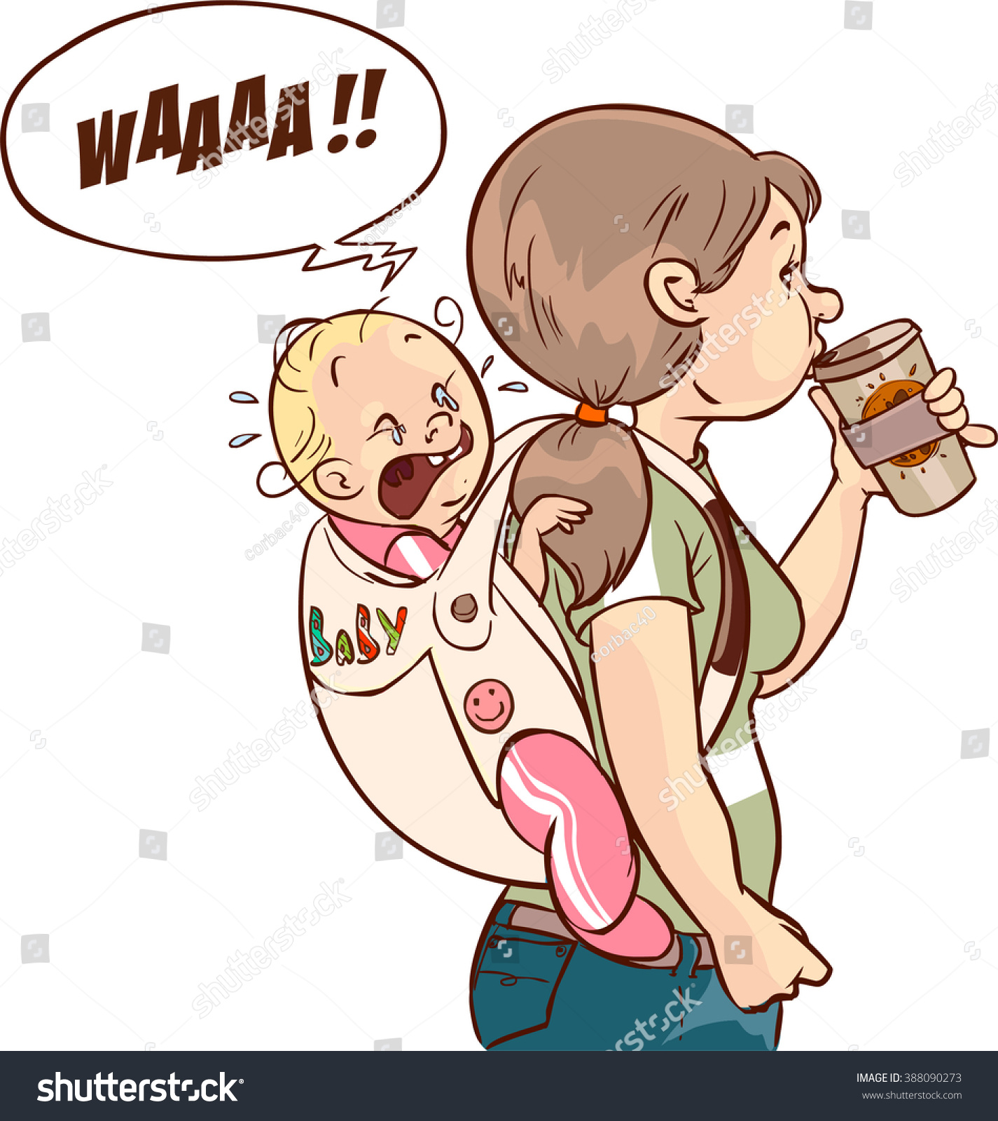 Crying Baby Mother Cared Vector Drawing Stock Vector (Royalty Free ...