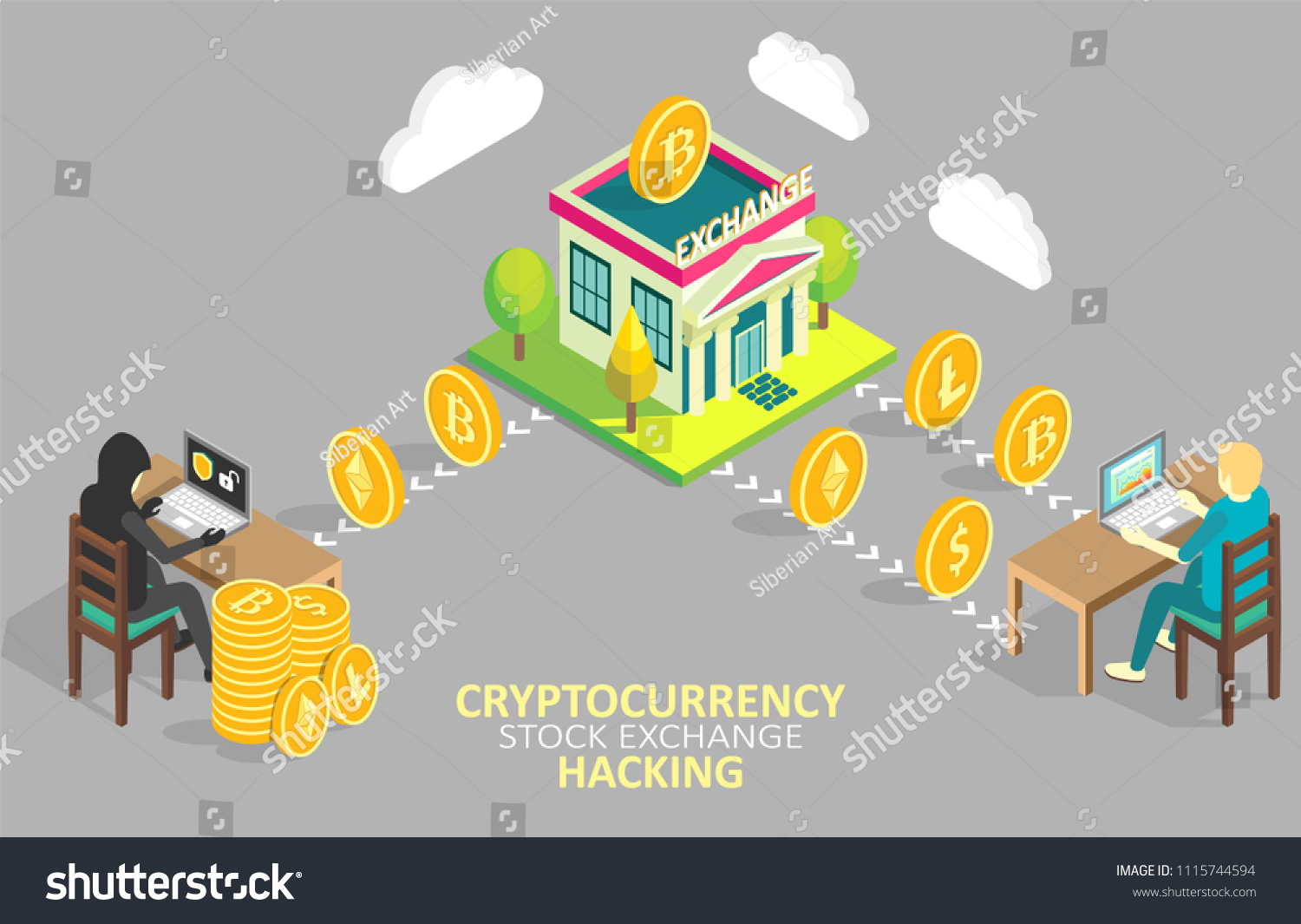 Cryptocurrency Stock Exchange Hacking Flowchart Vector: vector de stock ...