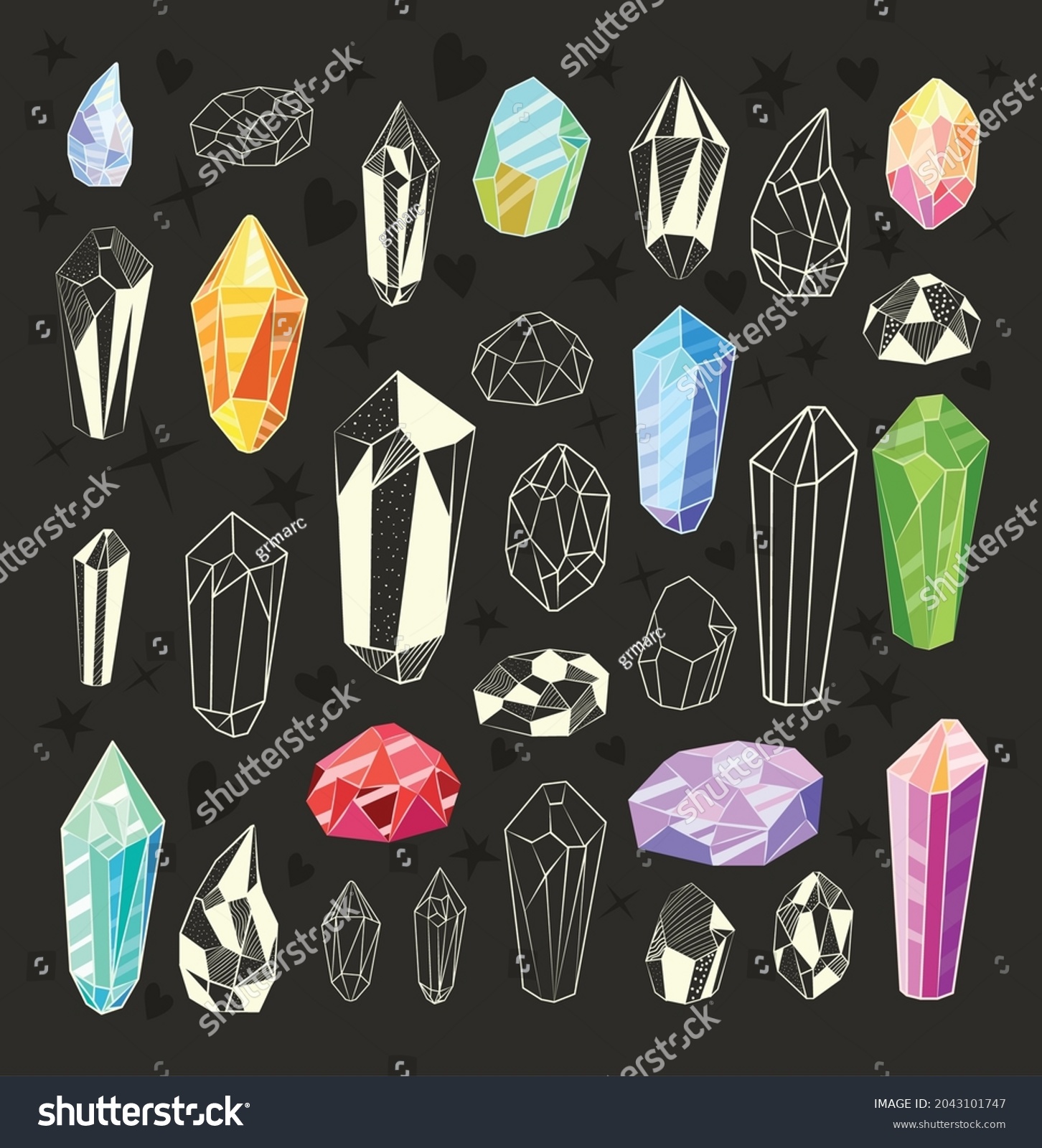 Crystals Designs Set Over Black Stock Vector (Royalty Free) 2043101747 ...