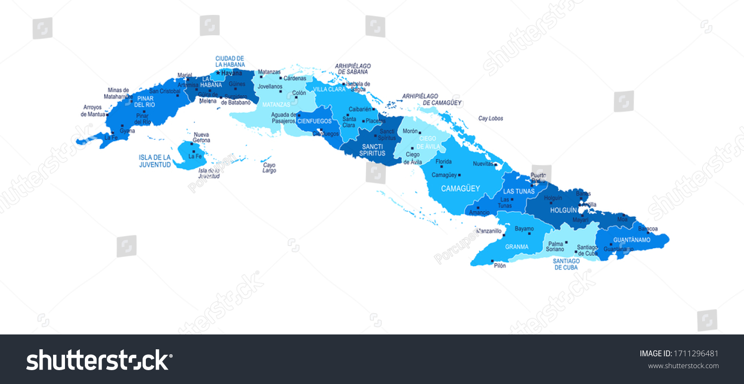 Cuba Map Cities Regions Vector Illustration: เวกเตอร์สต็อก (ปลอดค่า ...