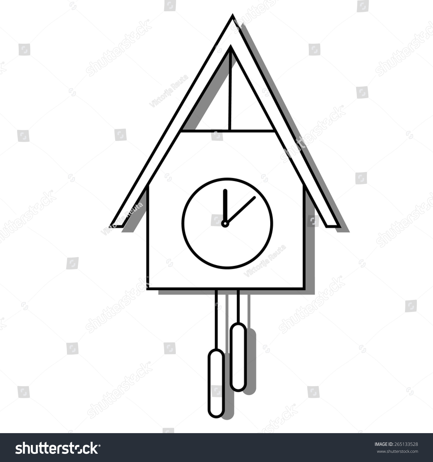 Cuckoo Clock Vector Outline Drawing, Bird Clock, Old Clock - 265133528 ...