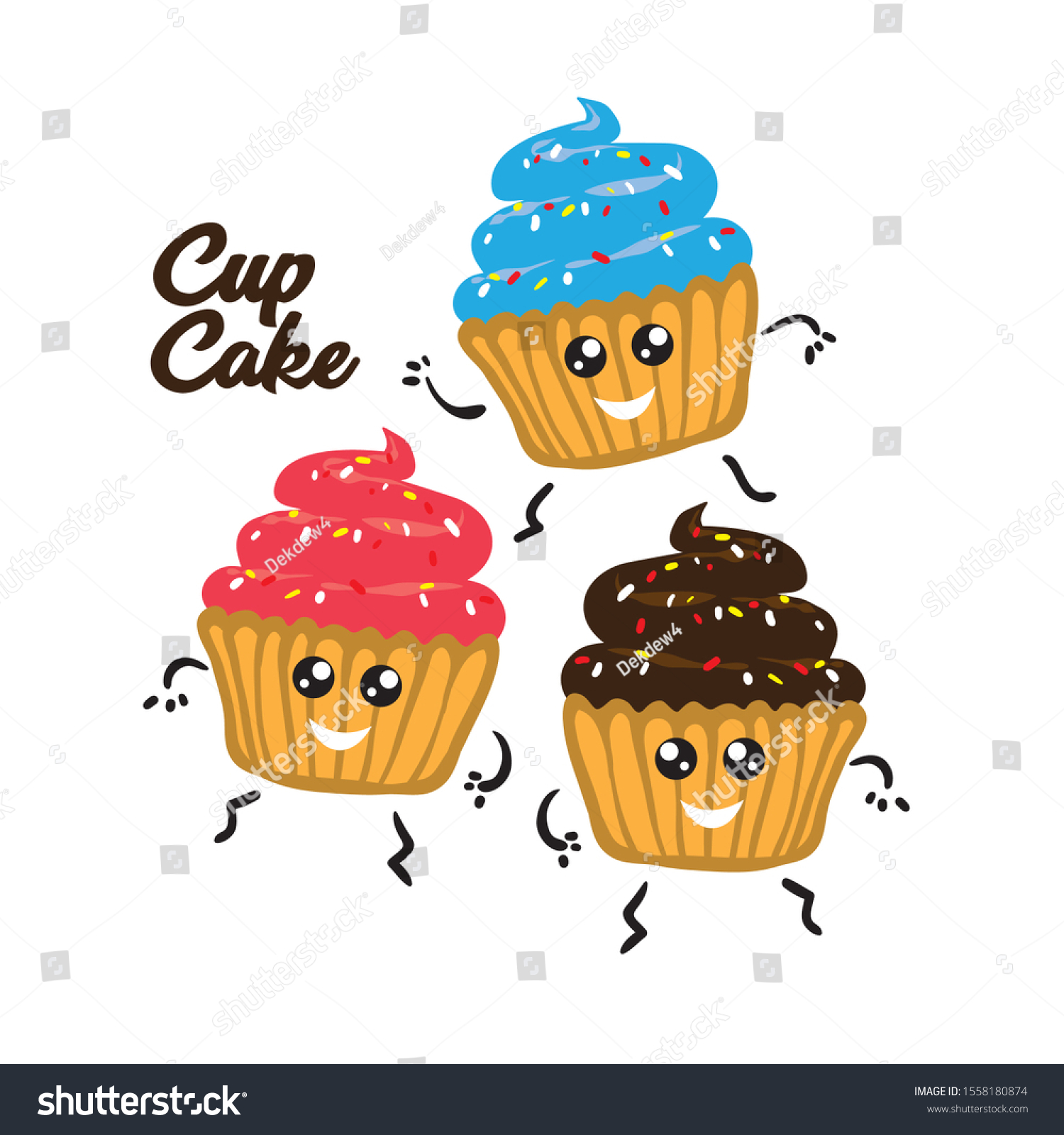 Cup Cake Cartoon Character Vector Illustration Stock Vector (Royalty ...