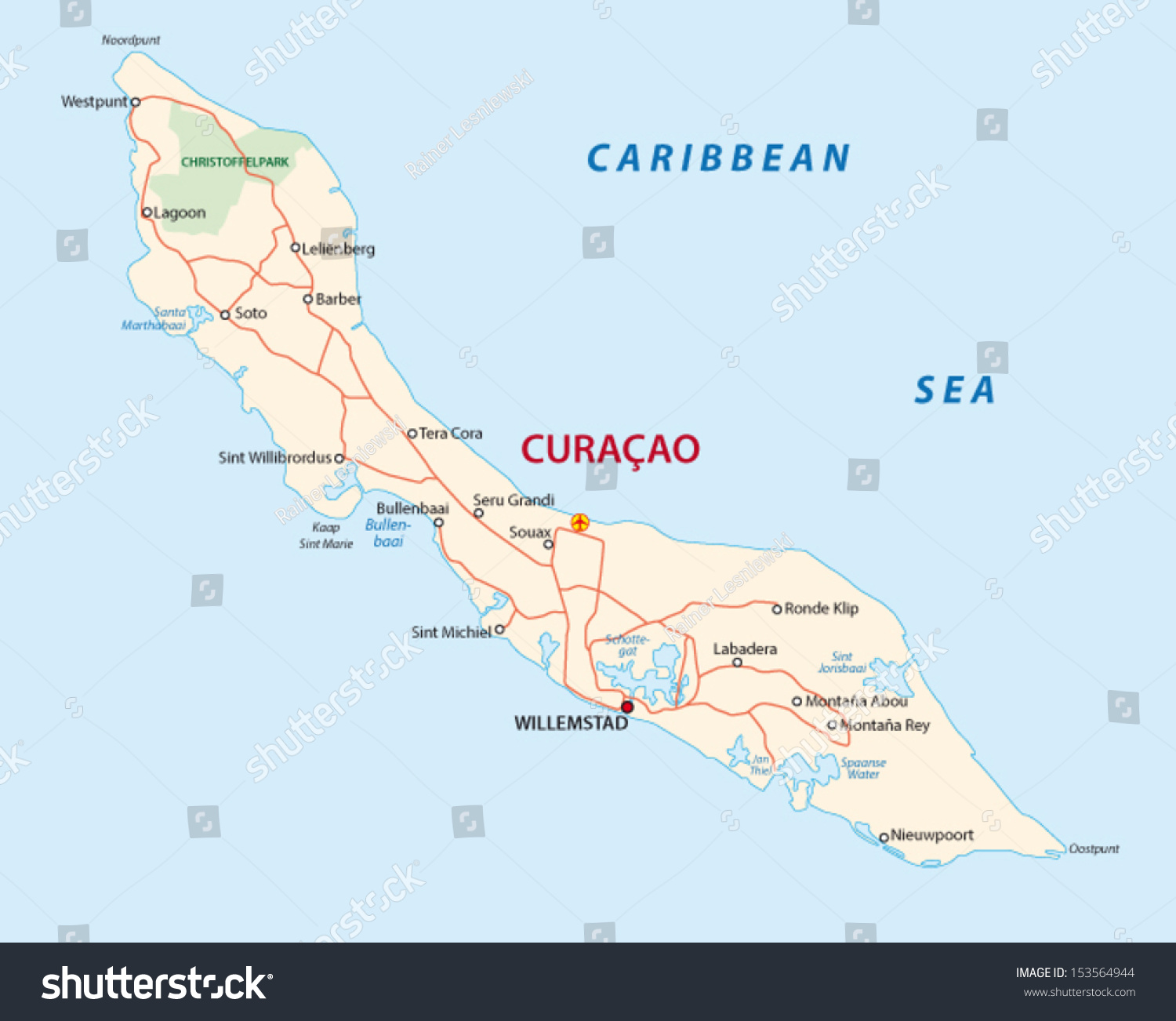 Curacao Road Map Stock Vector 153564944 : Shutterstock