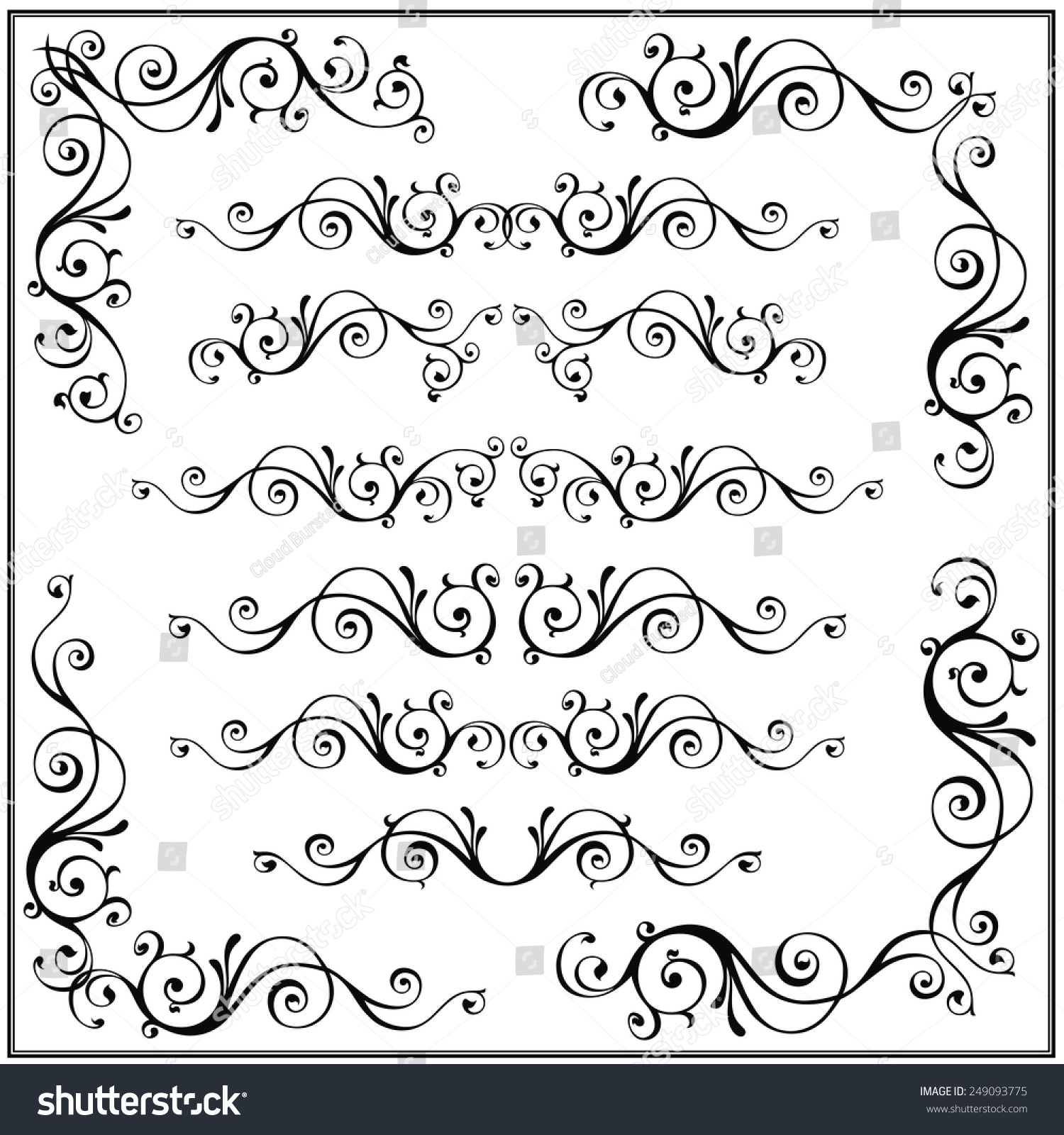 Curled Calligraphic Design Frame Corner Elements Stock Vector (Royalty ...