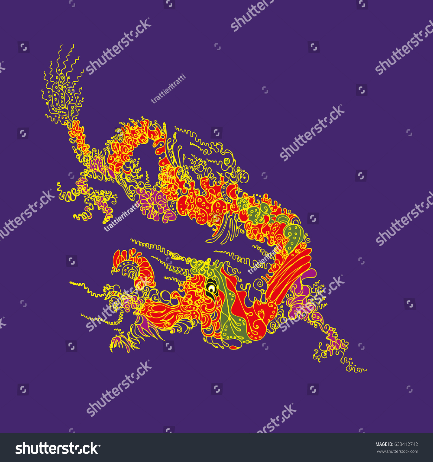Curly Dragon: vector de stock (libre de regalías) 633412742 | Shutterstock