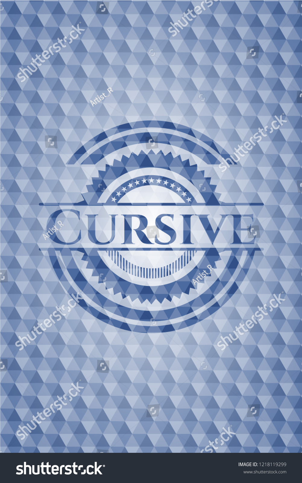 Cursive Blue Hexagon Badge Stock Vector (Royalty Free) 1218119299