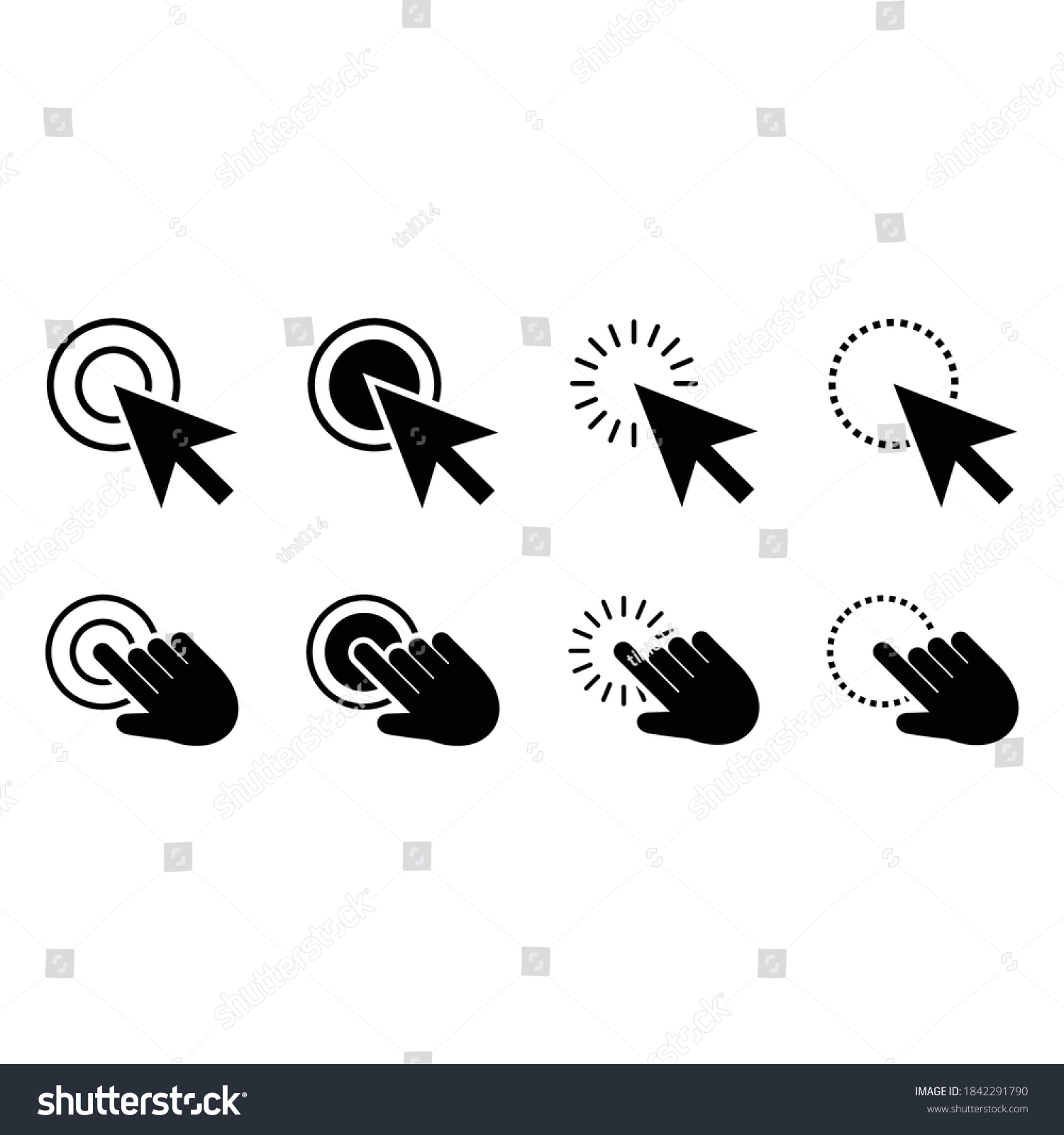 Cursor Click Hand Click Icon Set Stock Vector (Royalty Free) 1842291790 ...