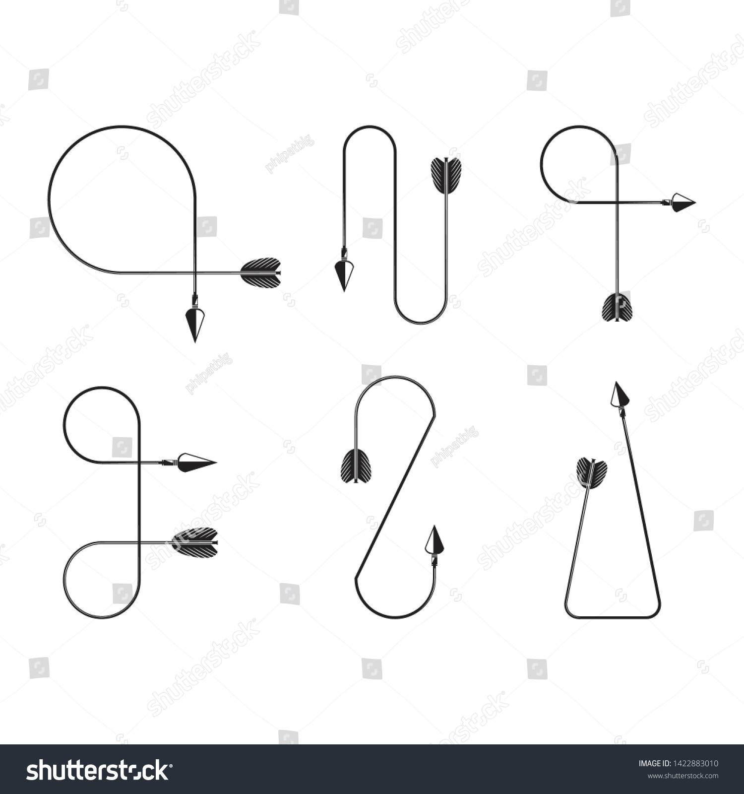Curved Bow Arrows Vector Set Stock Vector (Royalty Free) 1422883010 ...