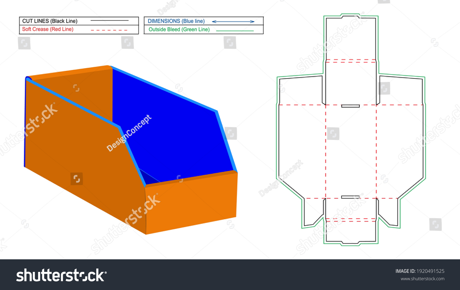 Custom Corrugated Bin Box Dieline Template Stock Vector (Royalty Free ...