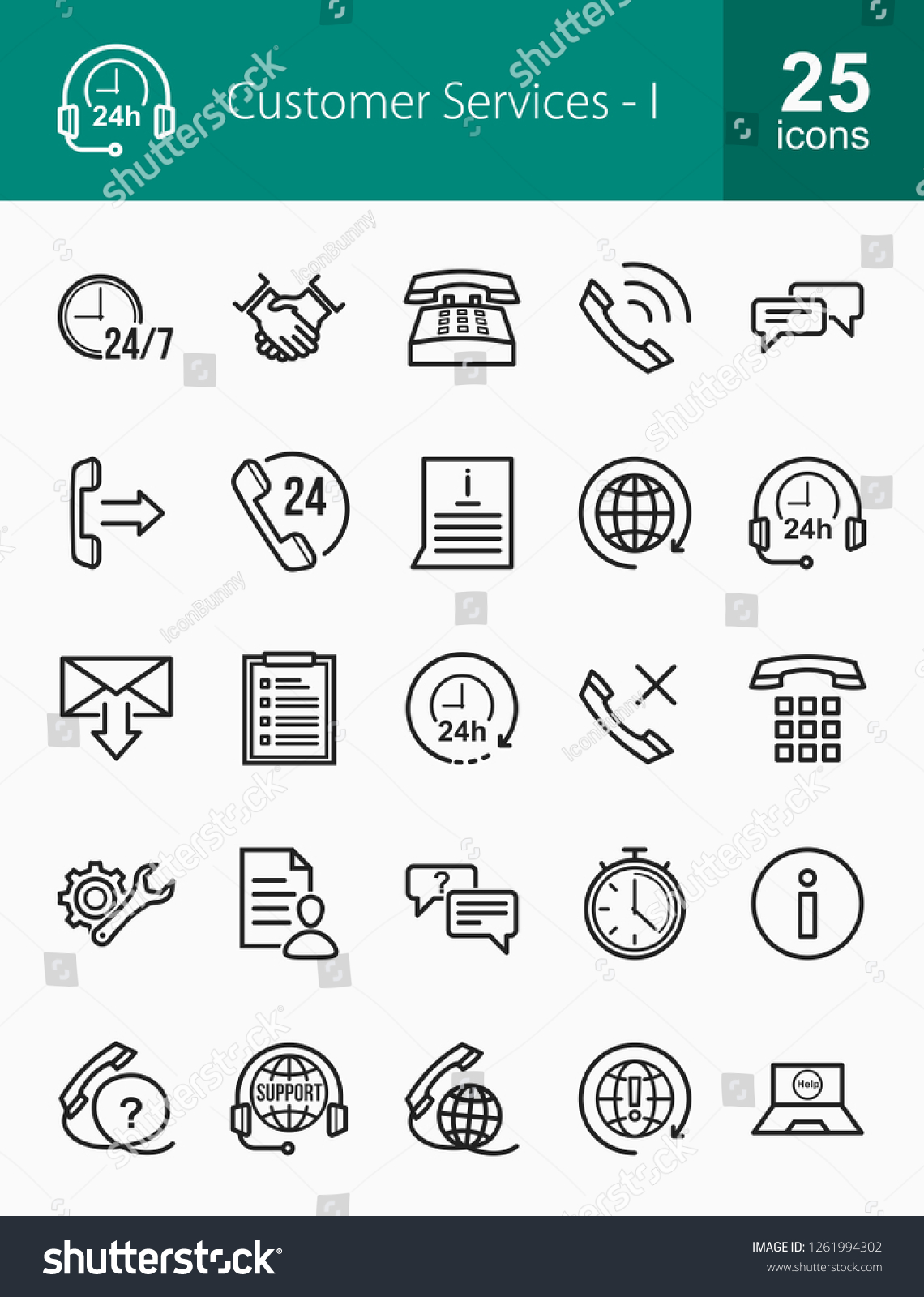 Customer Services Line Icons Stock Vector (Royalty Free) 1261994302 ...