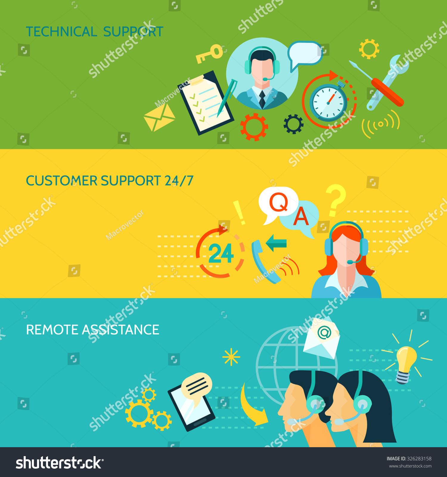 Customer Support Remote Technical Assistance 3 Stock Vector (Royalty ...
