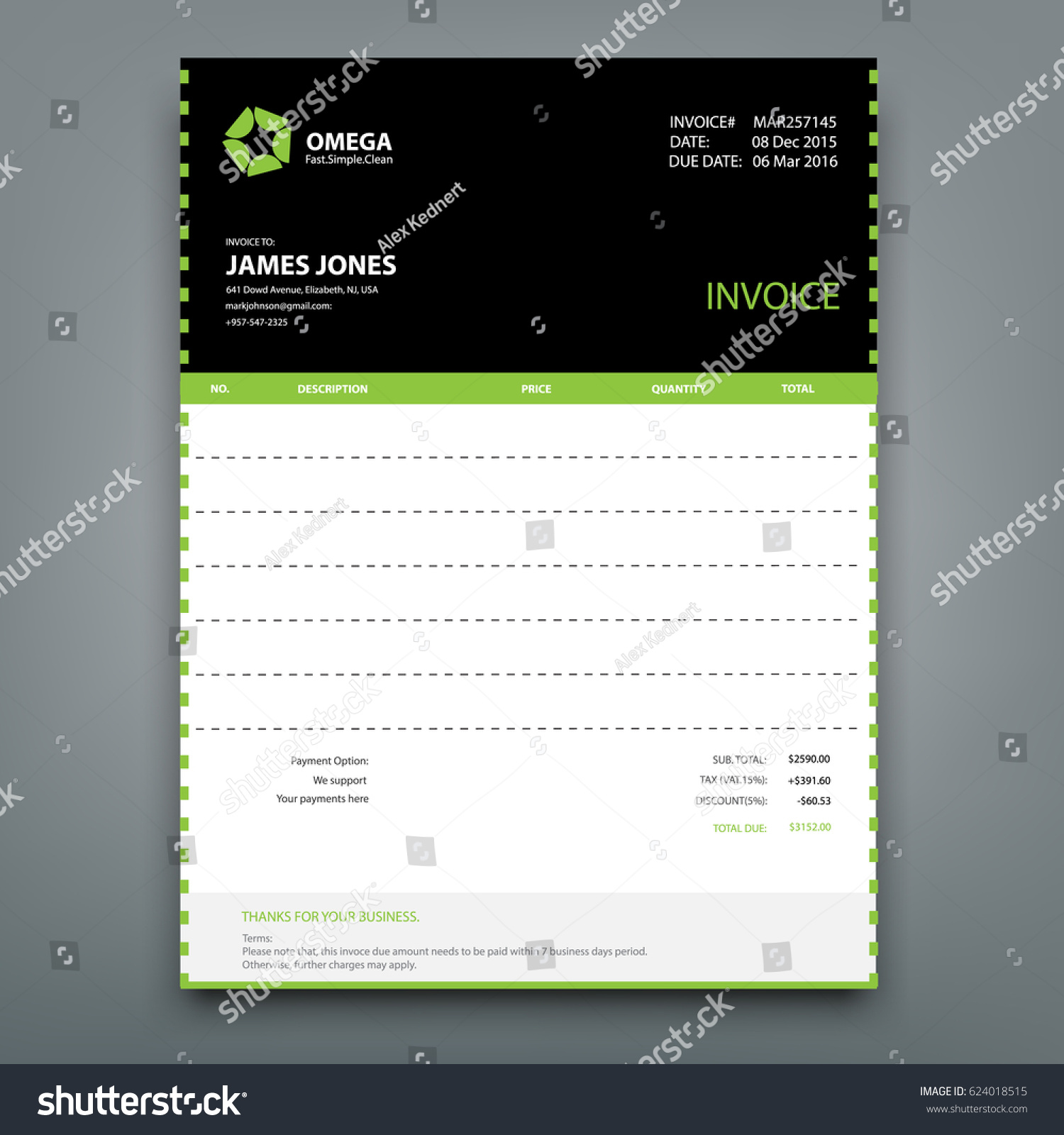 Vektor Stok Customizable Invoice Template Layout Design (Tanpa Royalti ...