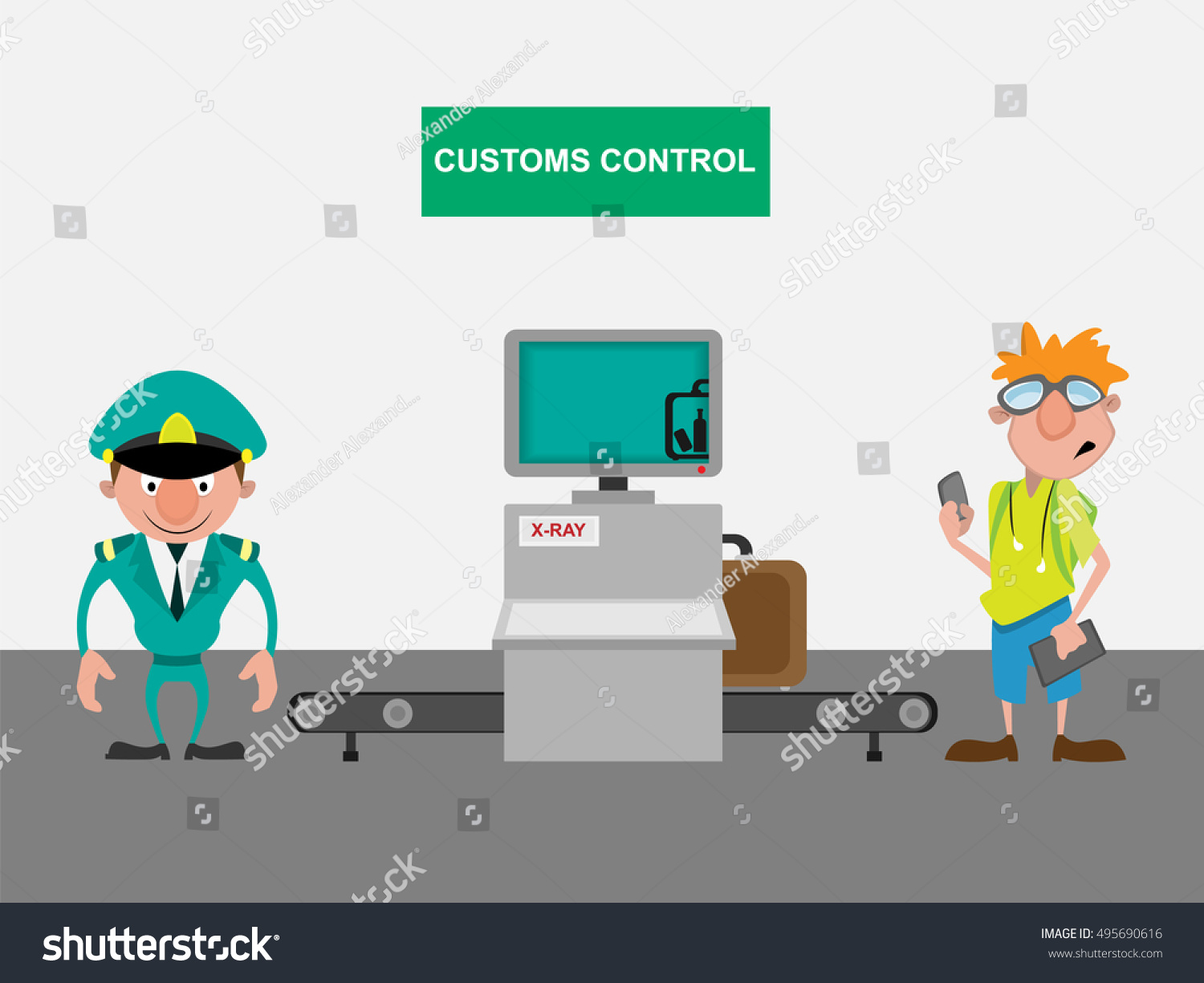 Customs Control Cartoon Characters Xray: vector de stock (libre de ...