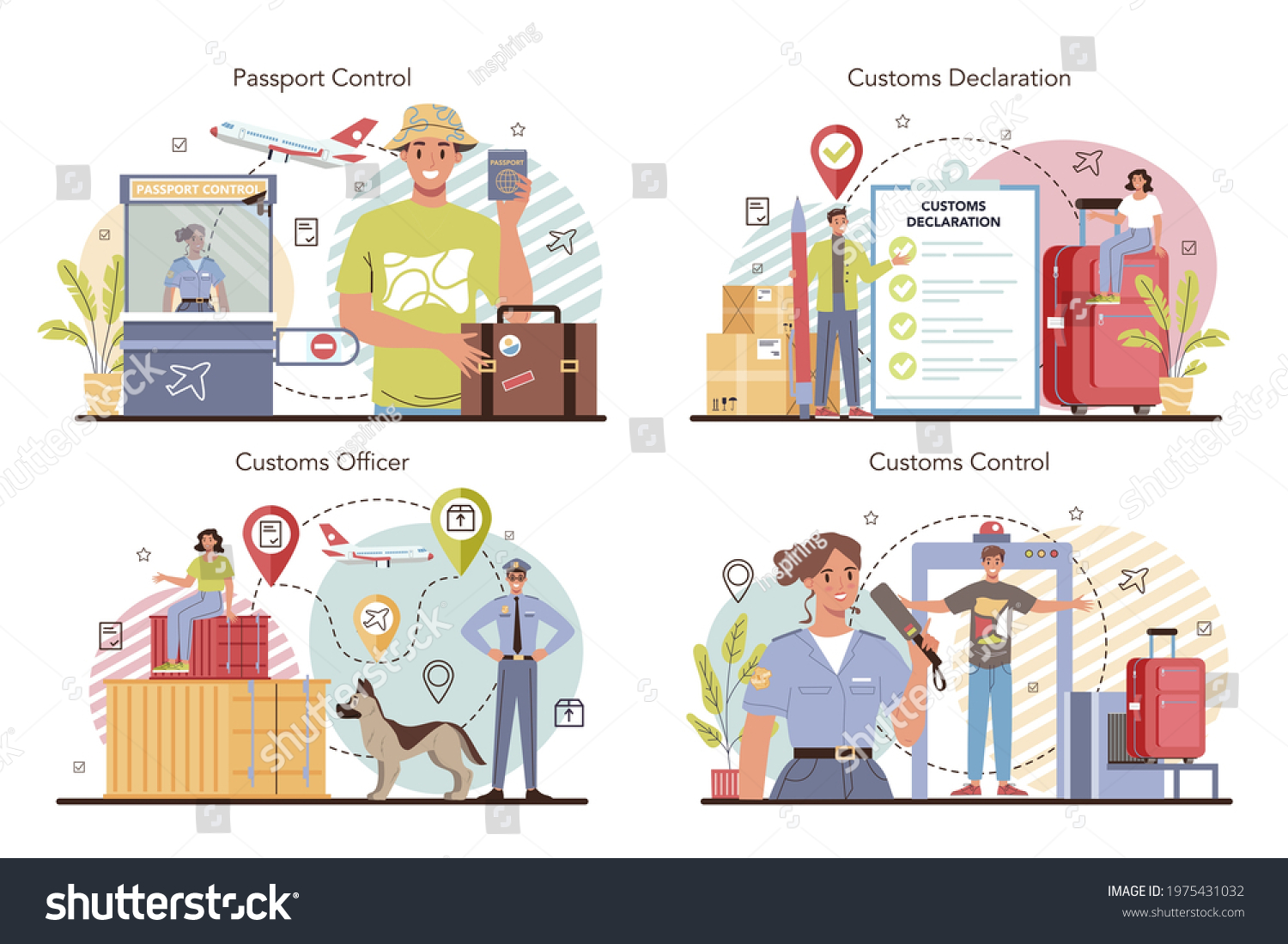 Customs Officer Concept Set Passport Control: vector de stock (libre de ... Customs Officer Concept Set Passport Control: vector de stock (libre de ...