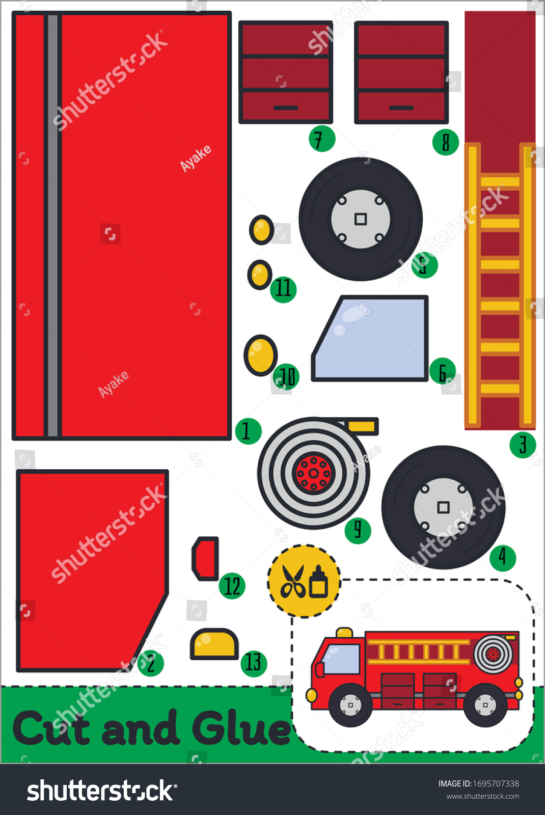 Cut Glue Worksheet Fire Engine Stock Vector (Royalty Free) 1695707338 ...