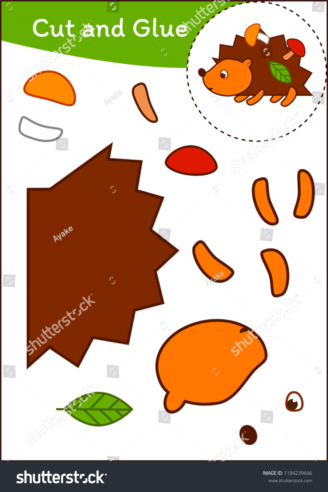 Cut Paste Worksheet Hedgehog Stock Vector (Royalty Free) 1184239666